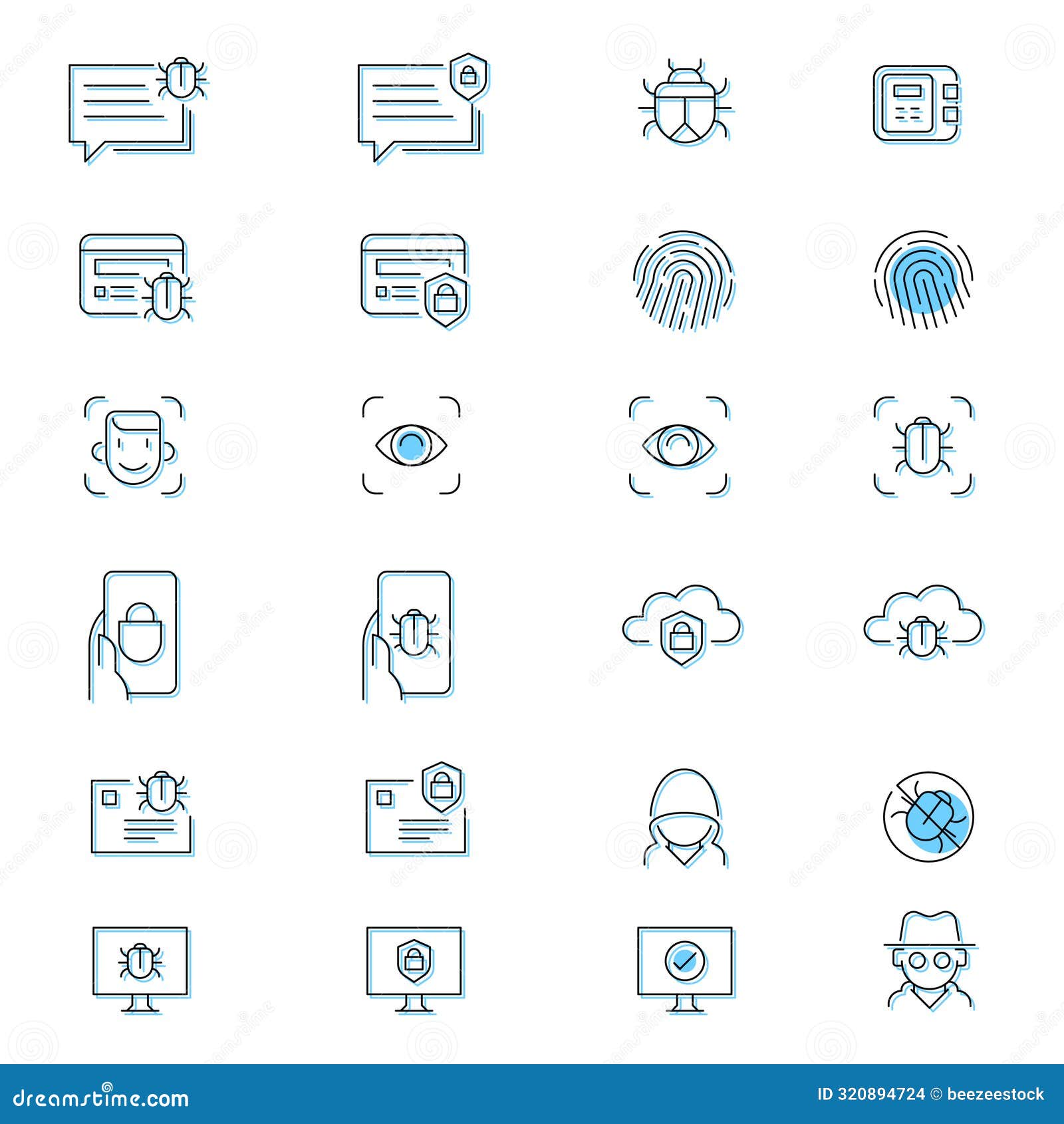 Set of Line Art Cyber Security Icons. Stock Vector - Illustration of ...