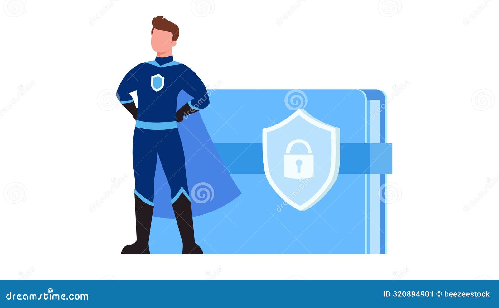 Standing Security Hero with Lock Shield on File. Stock Vector ...