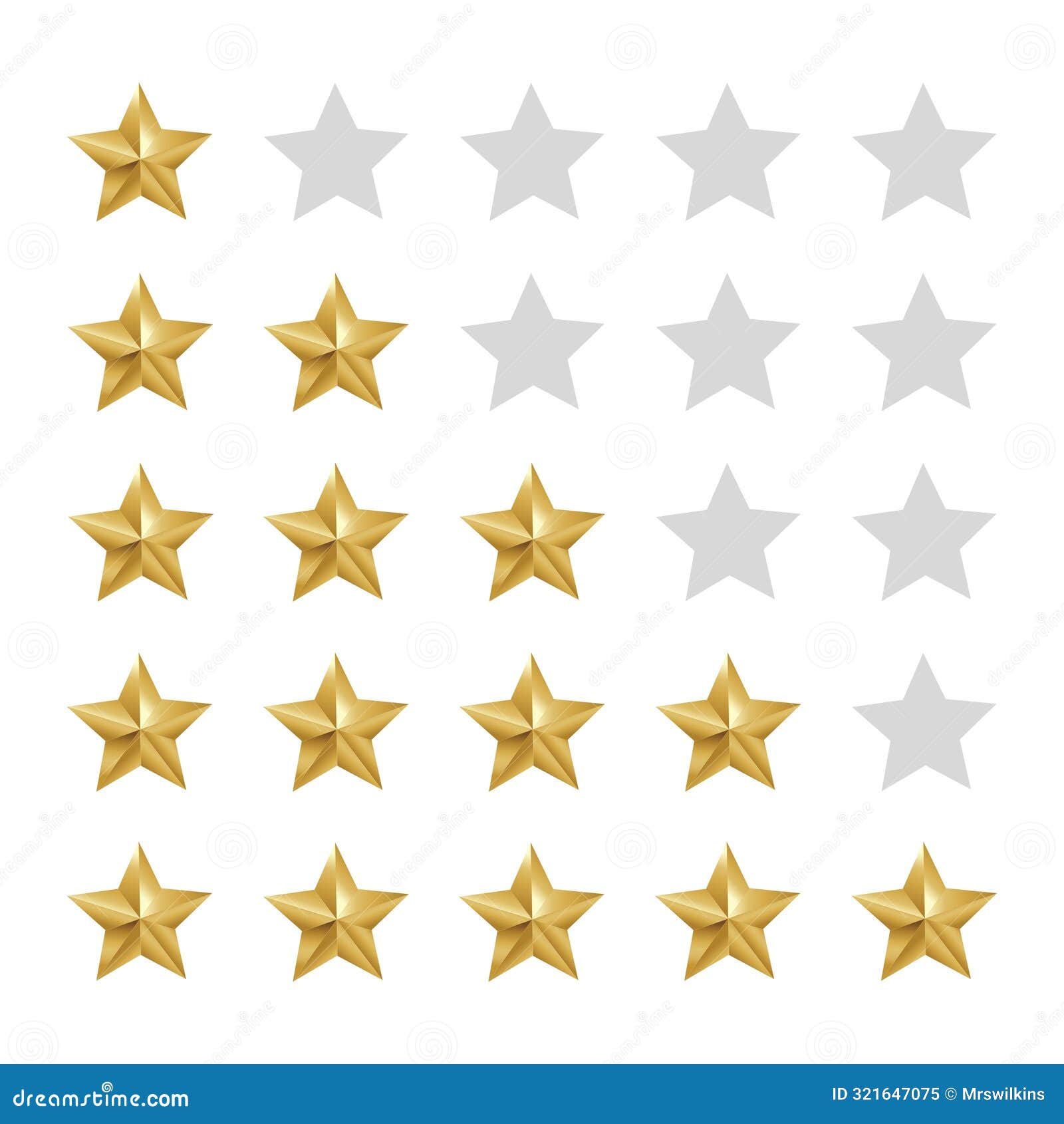 Star Rating Realistic Gold Star Set Vector Stock Vector - Illustration ...