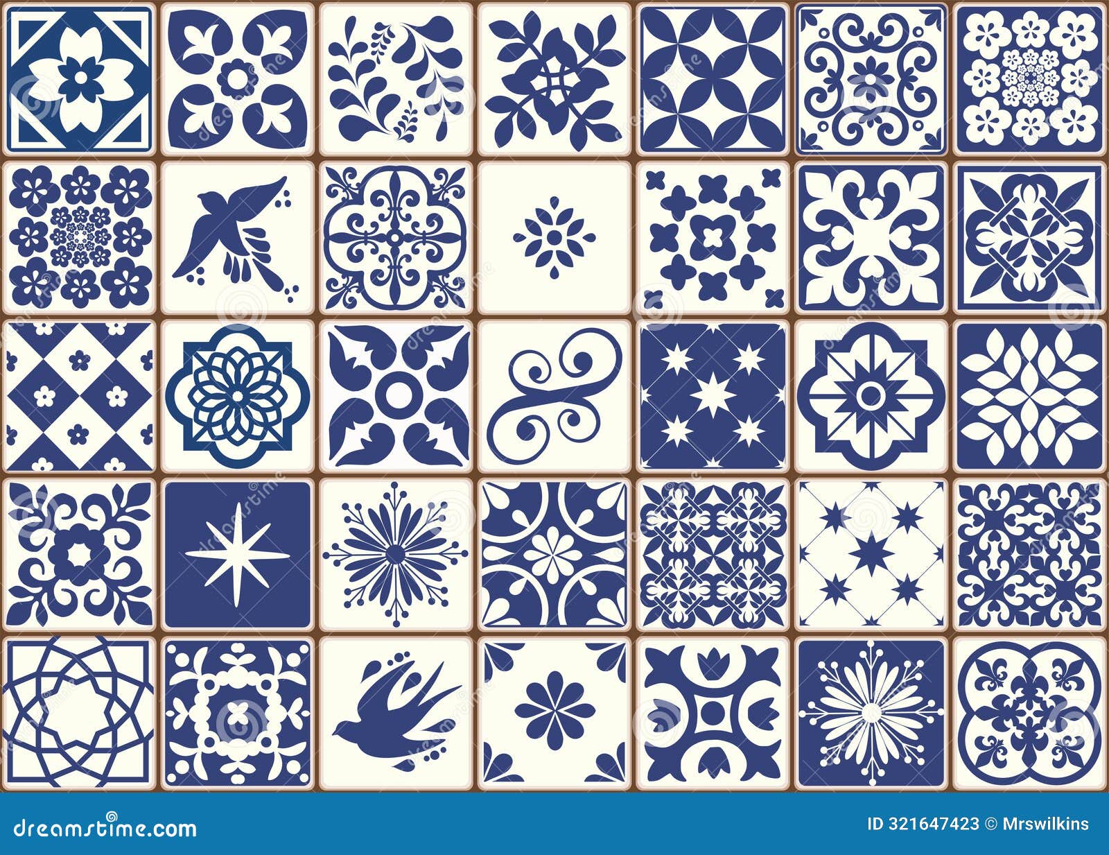 Blue Portuguese Tiles Pattern - Azulejos Vector, Fashion Interior ...