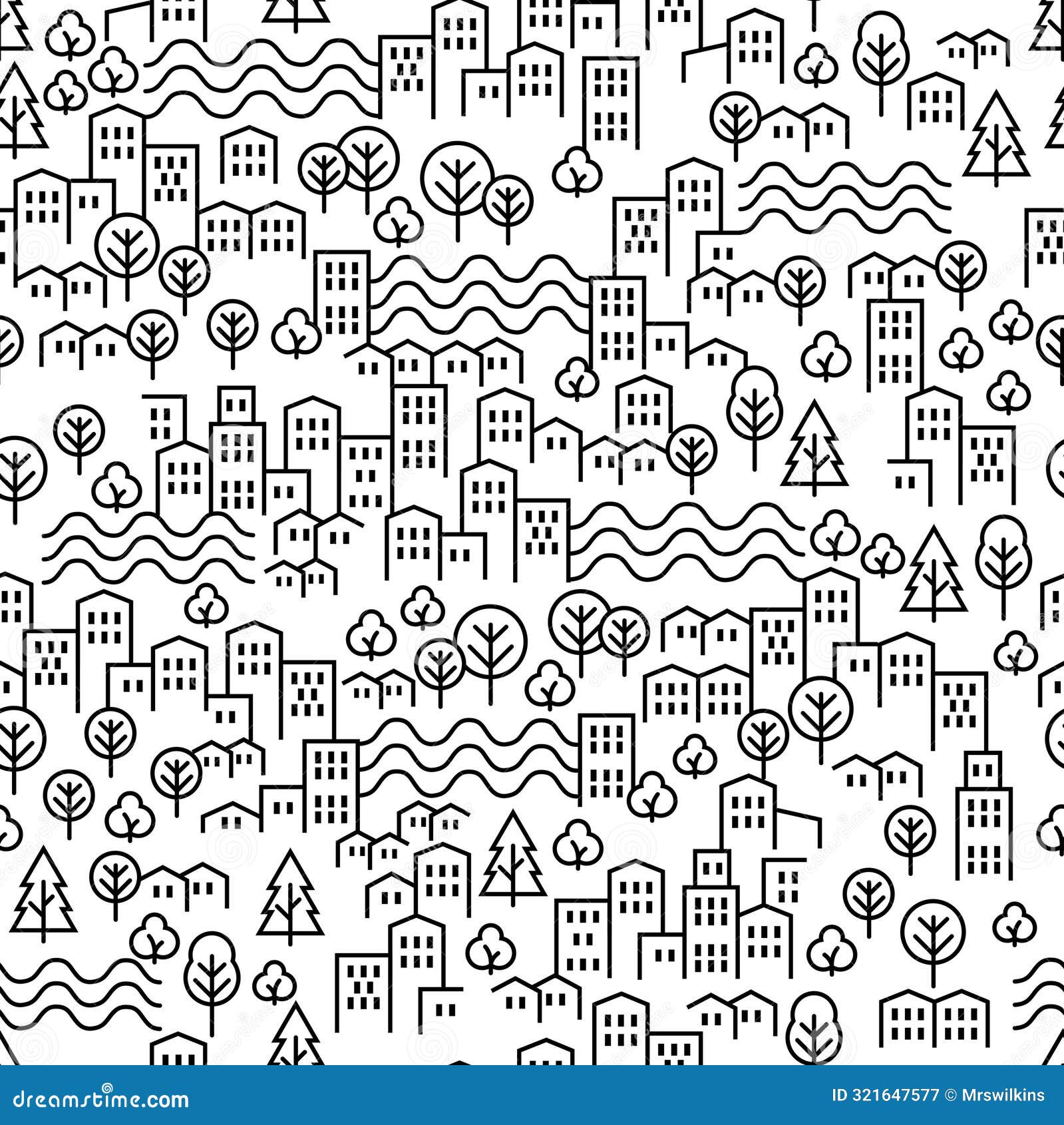 Seamless Modern City Pattern Vector Stock Illustration - Illustration ...