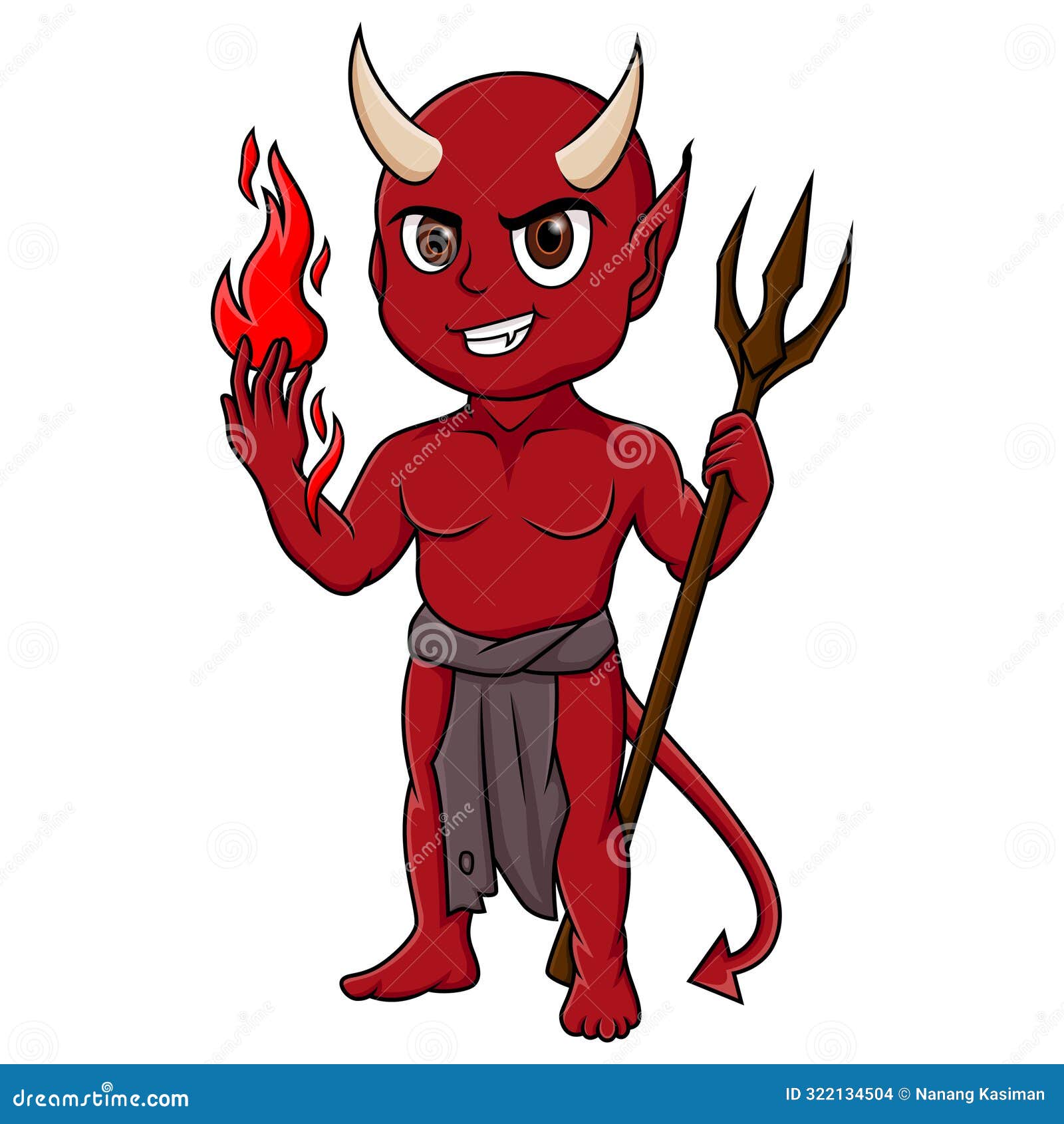 Scary Demon Cartoon Standing with Pitchforks and Fireballs Stock Vector ...