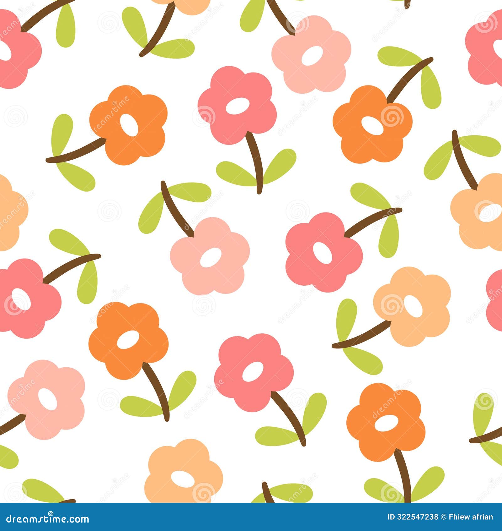 Seamless Pattern with Cute Cartoon Colorful Flowers for Fabric Prints ...