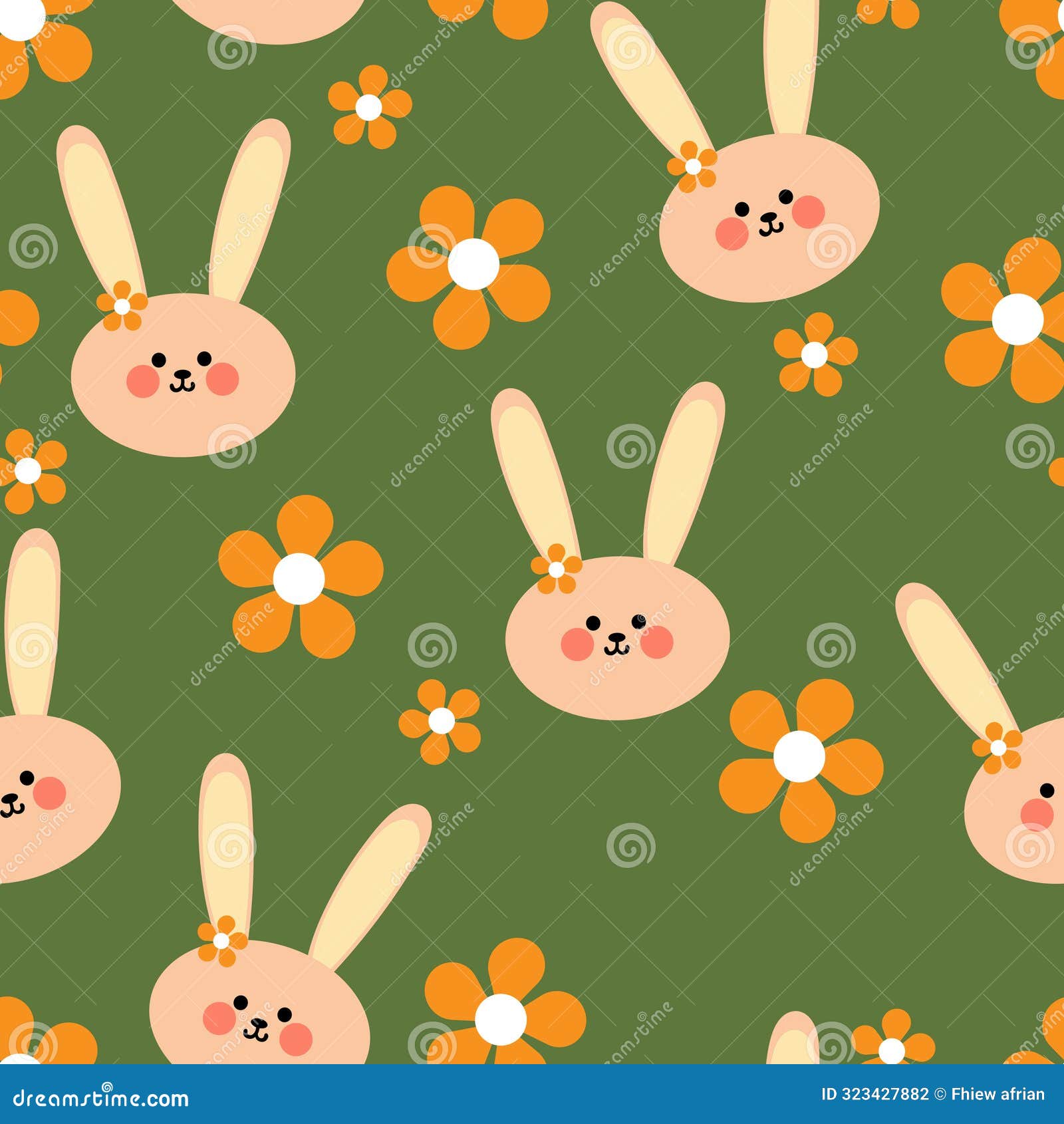 Seamless Pattern with Cute Cartoon Rabbits, for Fabric Prints, Textiles ...