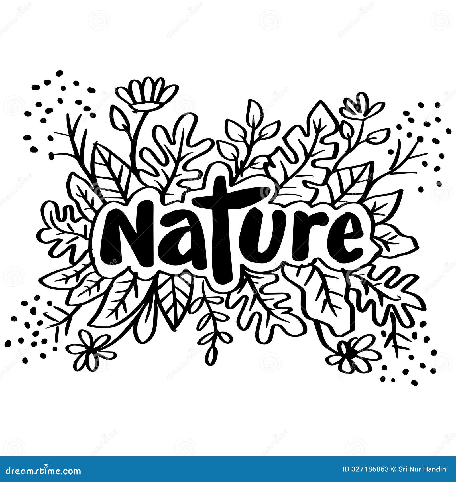 Hand Drawn Vector Illustration of Nature Lettering with Leaves and ...