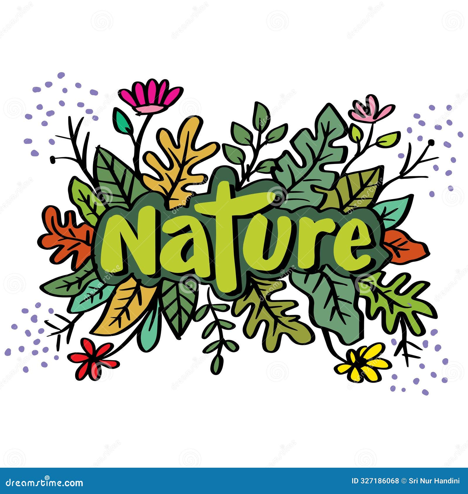 Hand Drawn Vector Illustration of Nature Lettering with Leaves and ...