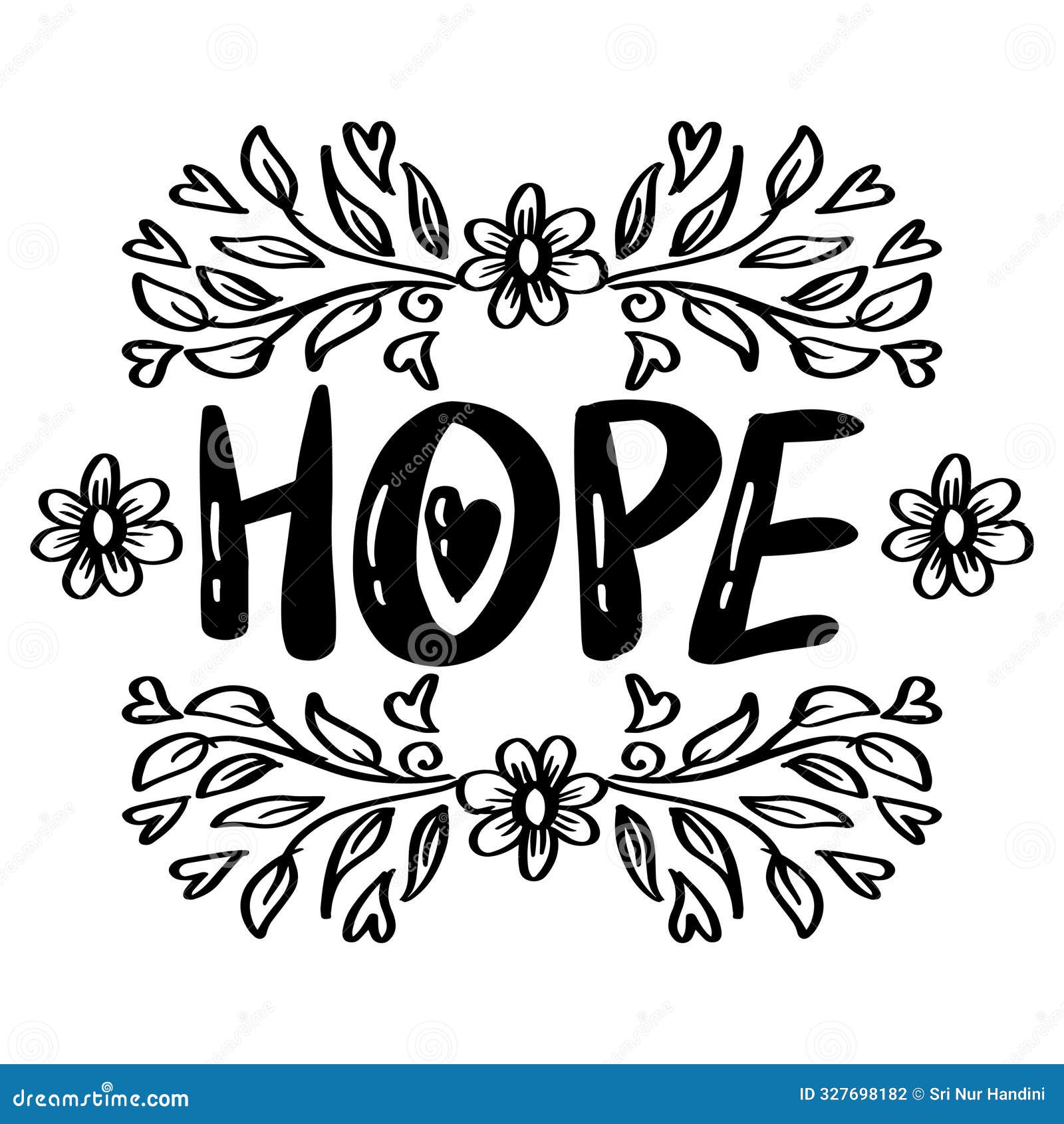Hope Lettering with Floral Wreath. Motivational Quote Stock Vector ...