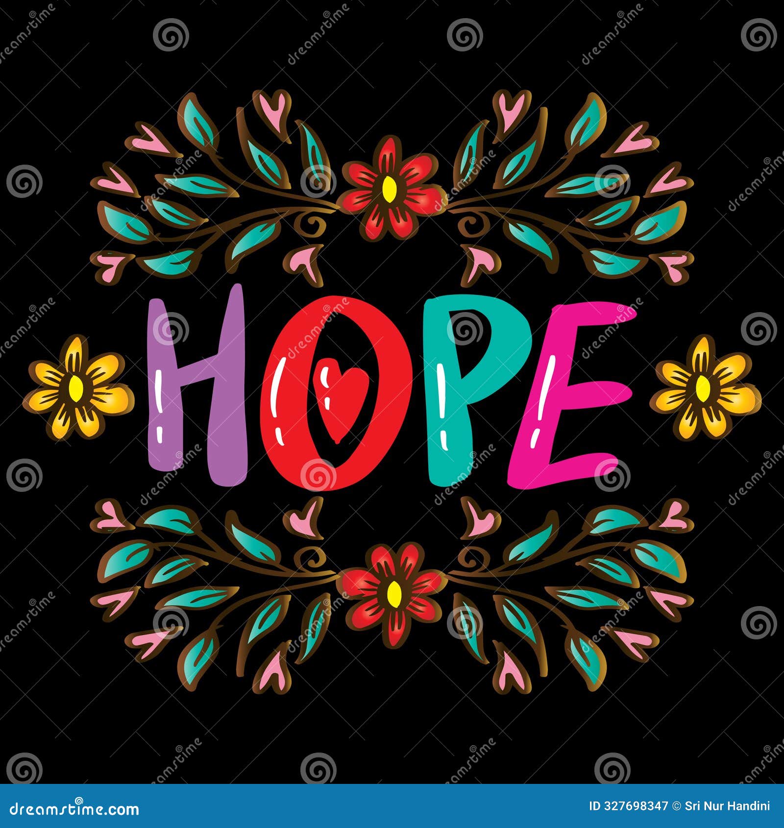 Hope Lettering with Floral Wreath. Motivational Quote Stock Vector ...