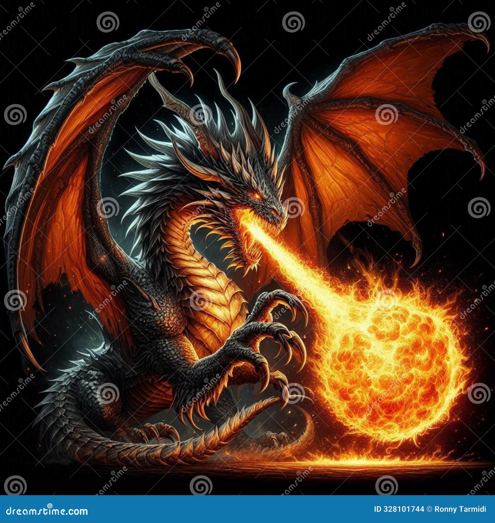 Image of an Angry Dragon Throwing Out Fireballs Stock Illustration ...