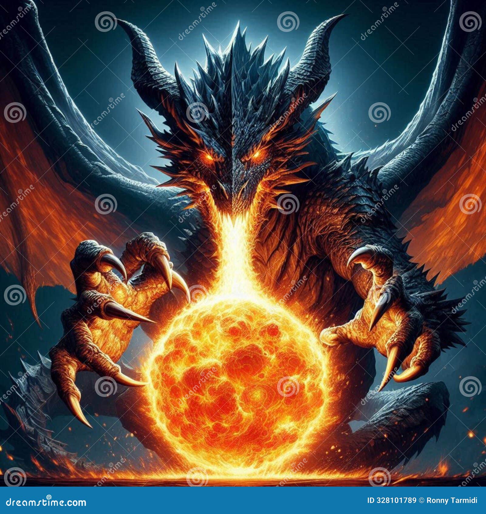 A Dragon is Blowing Fire at a Ball Stock Illustration - Illustration of ...