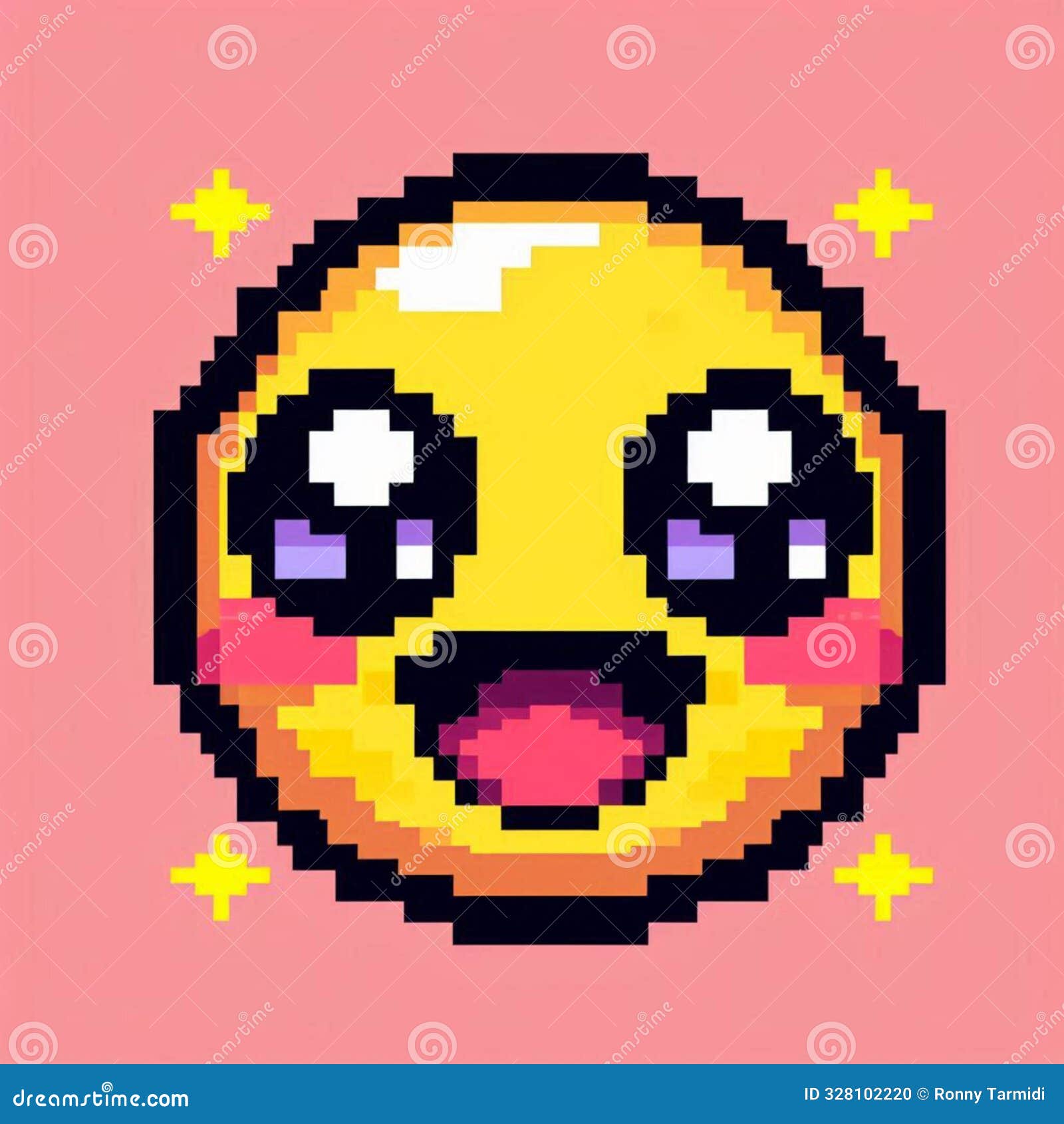 Smiling Emoji Image With Red Cheeks Pixel Art Illustration Royalty-Free ...