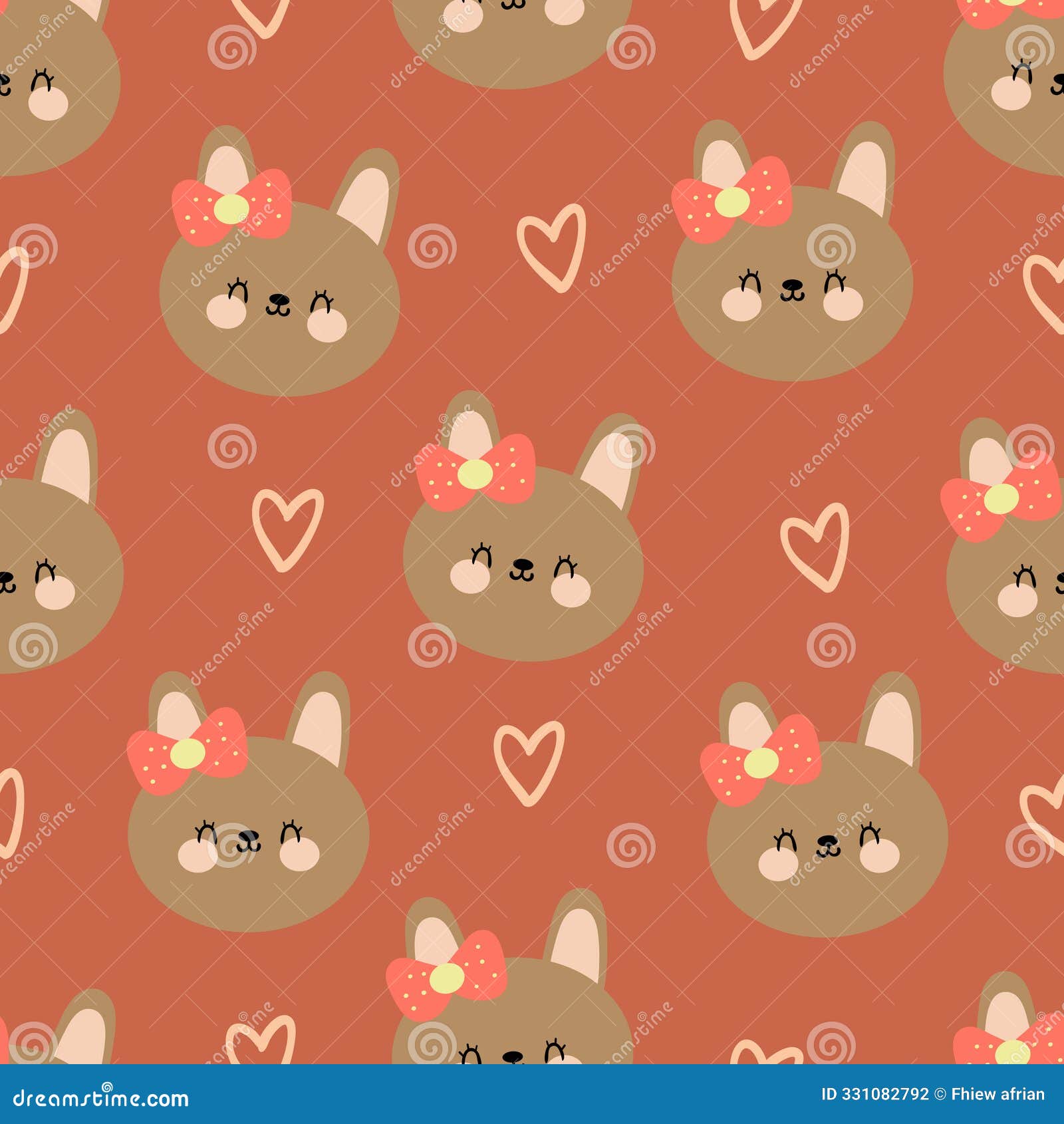 Seamless Pattern with Brown Rabbits Wearing Cute Cartoon Ribbons, for ...