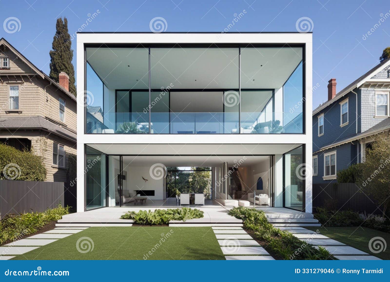 Minimalist Modern House Front View Design Stock Photo - Image of view ...