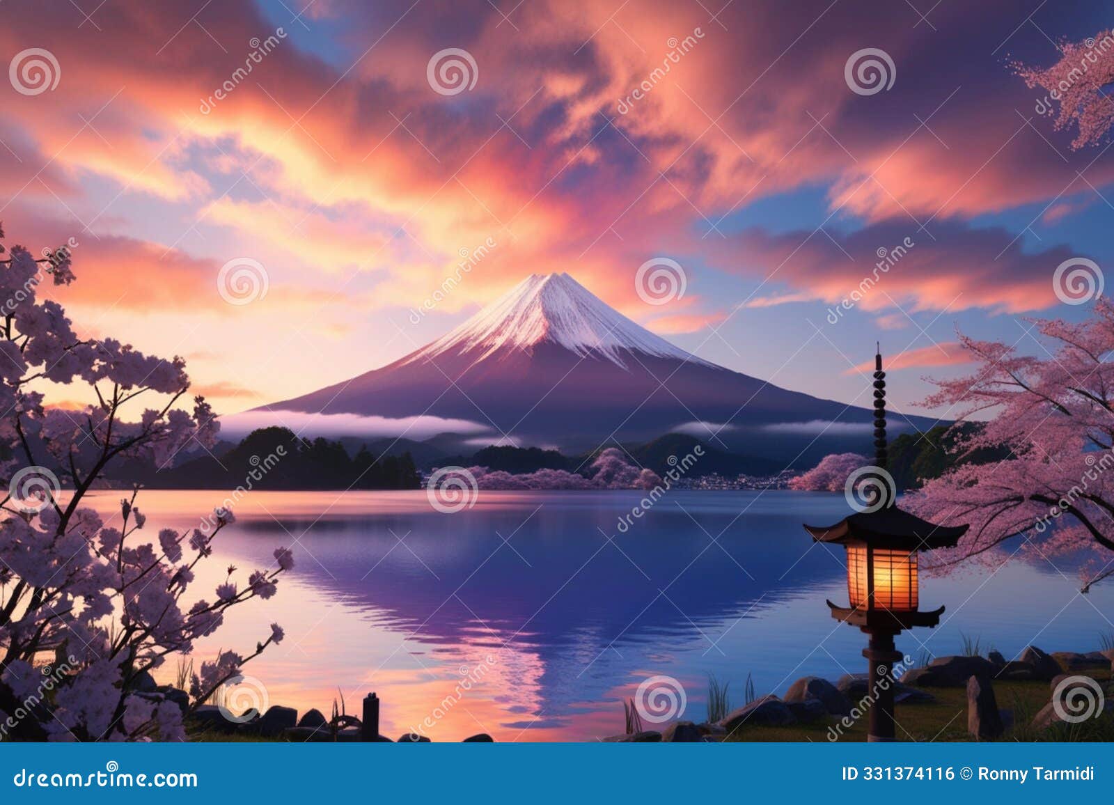 Beautiful View of Mount Fuji with a Mirror Effect on the Sea Stock ...
