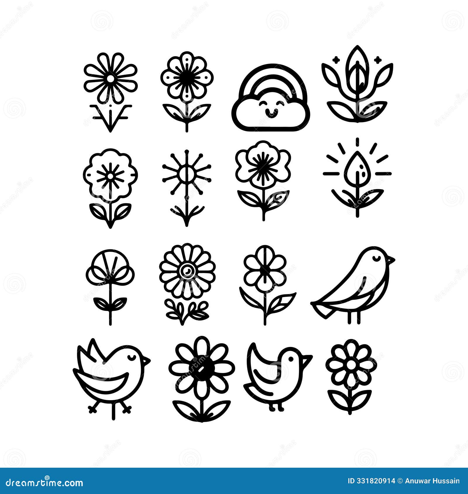 Set of Minimalistic Line Spring Icons Silhouette Stock Illustration ...