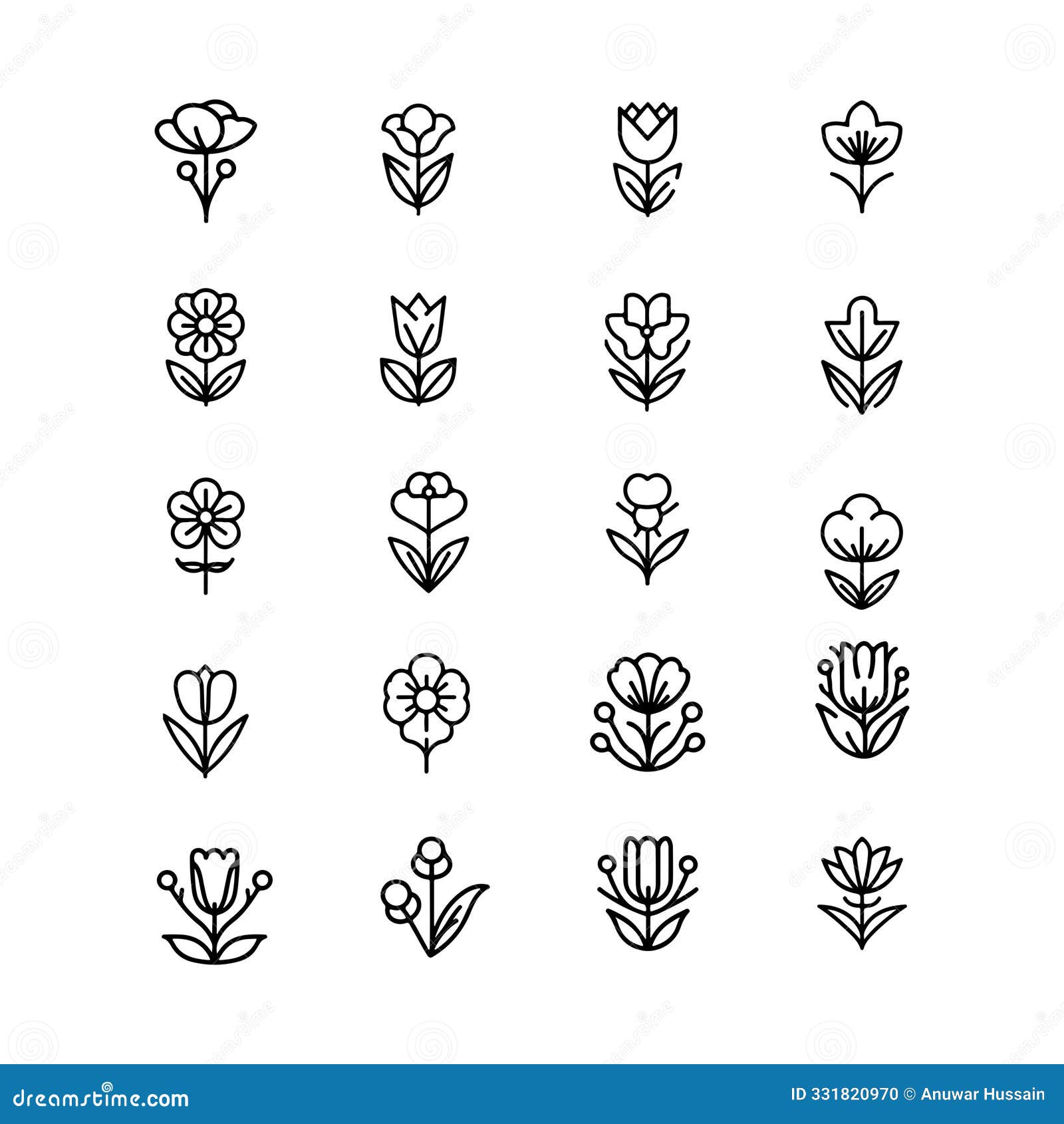 Set of Minimalistic Line Spring Icons Silhouette Stock Illustration ...