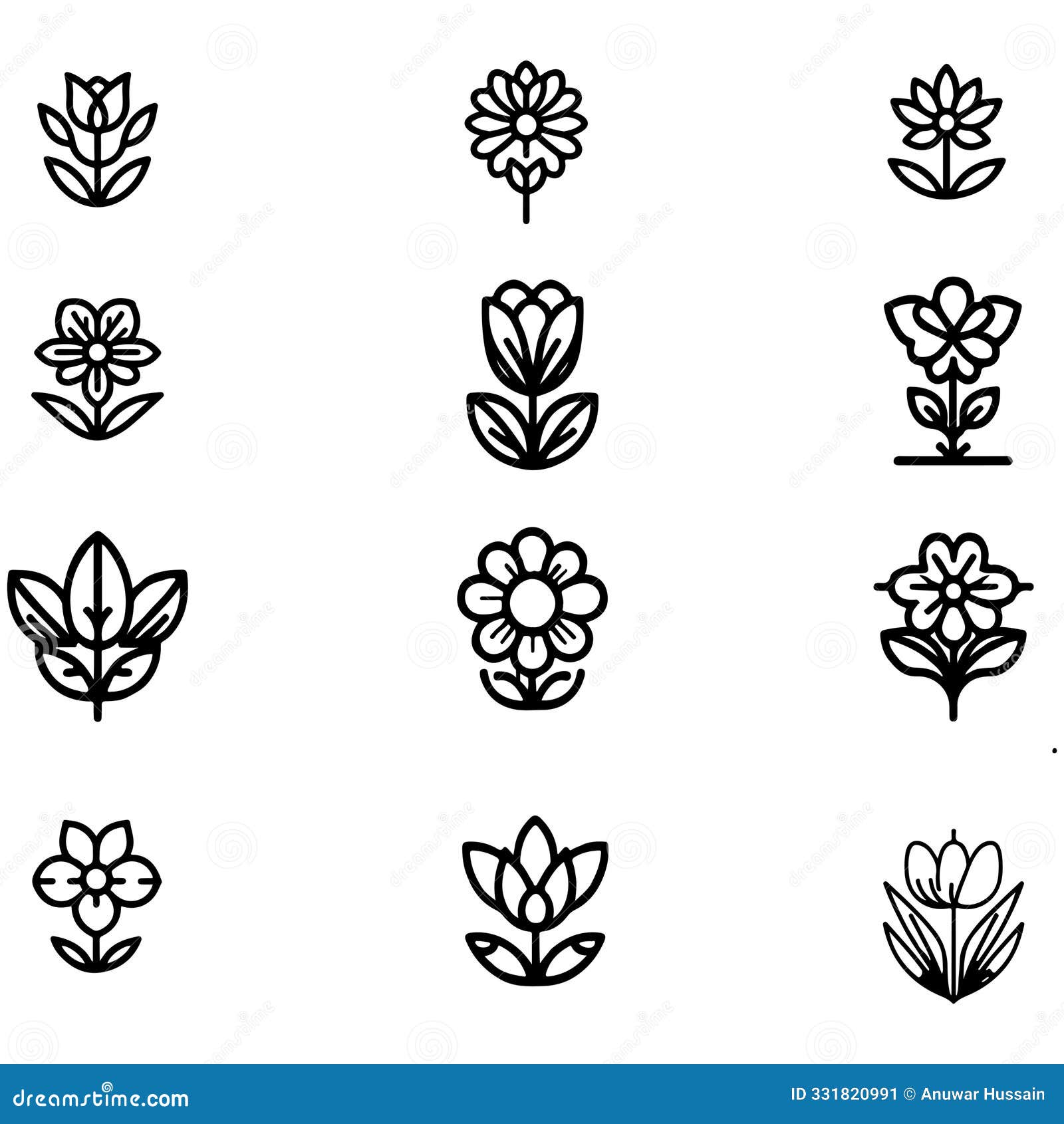 Set of Minimalistic Line Spring Icons Silhouette Stock Illustration ...