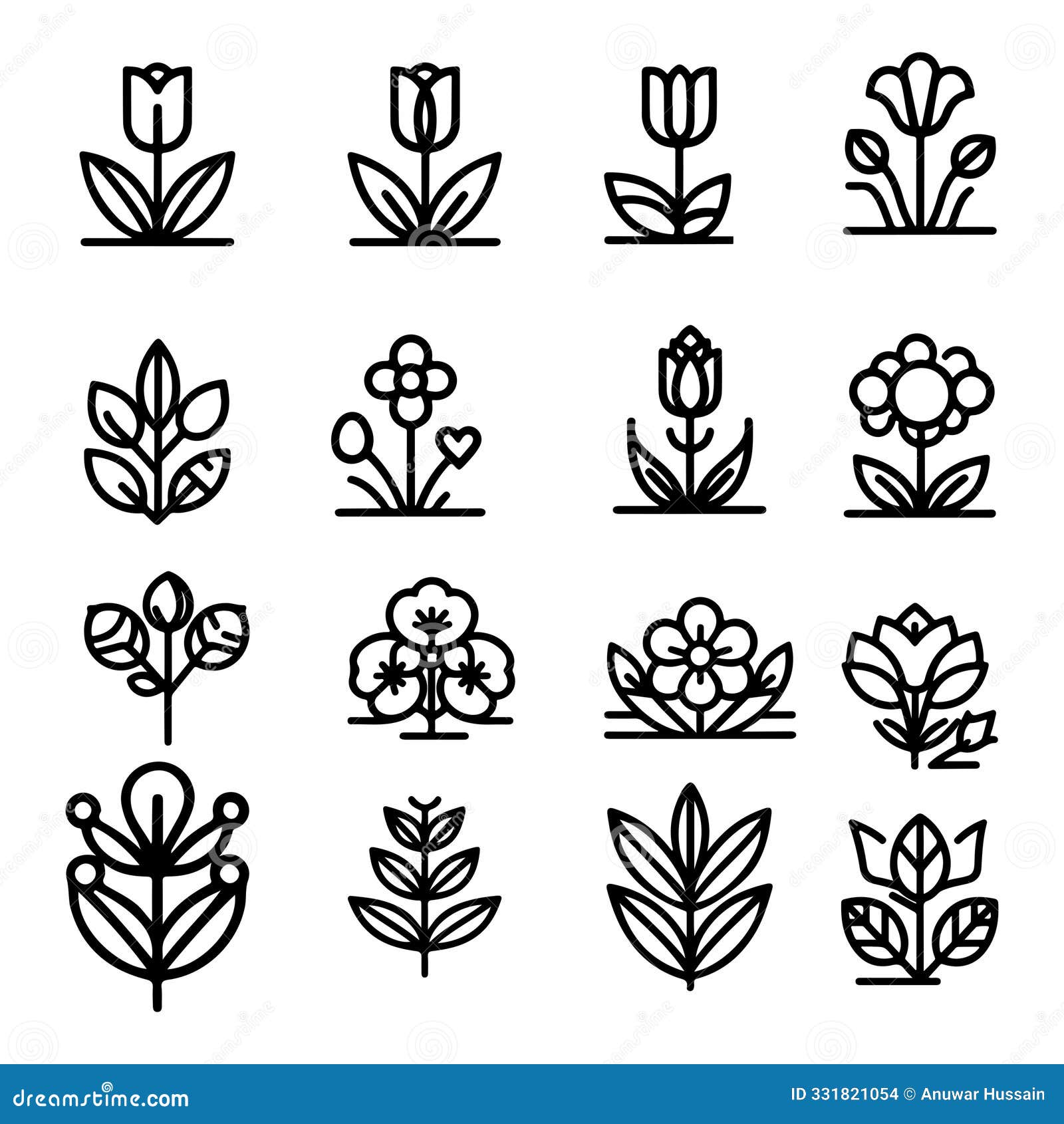 Set of Minimalistic Line Spring Icons Silhouette Stock Illustration ...