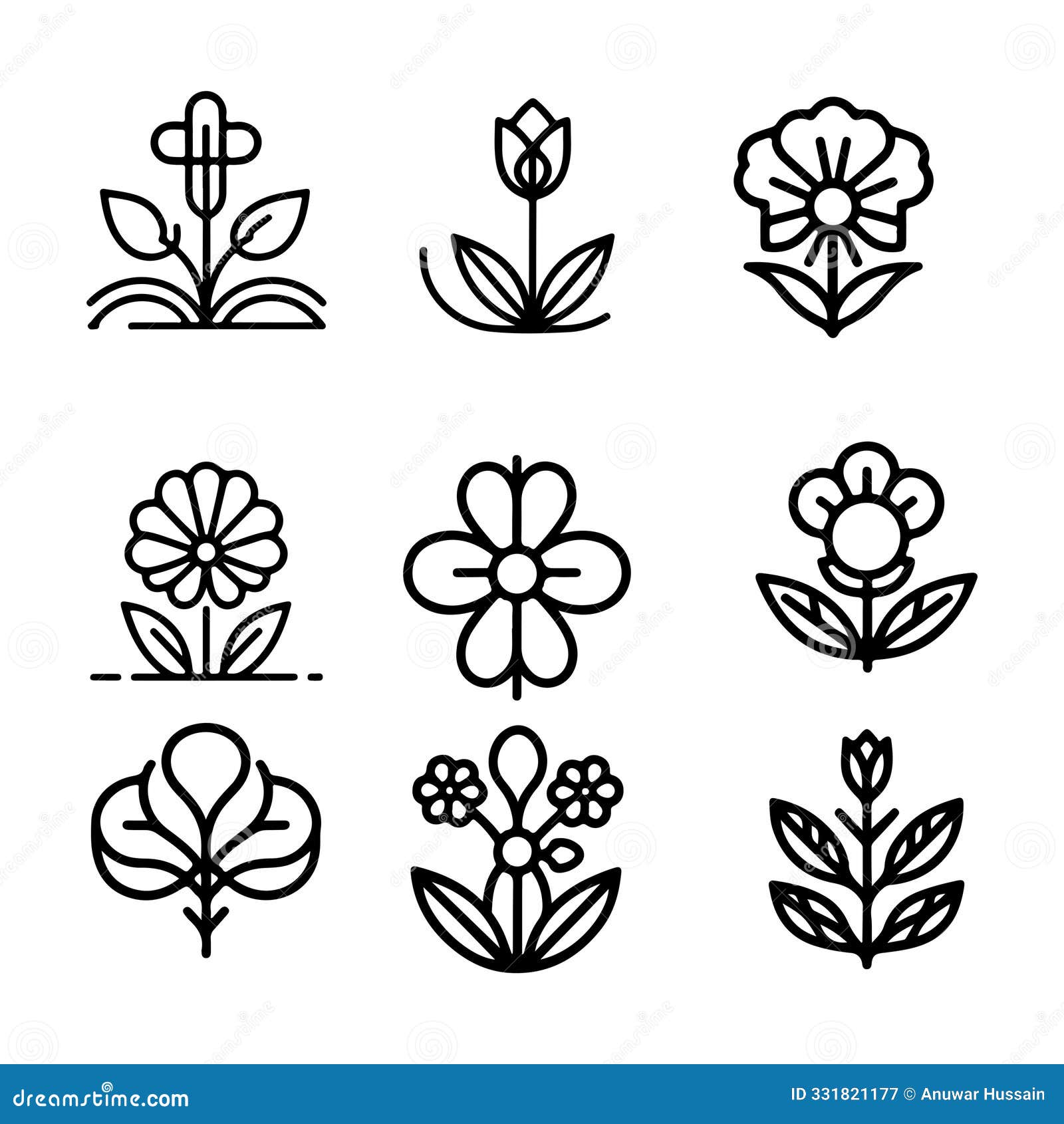 Set of Minimalistic Line Spring Icons Silhouette Stock Illustration ...