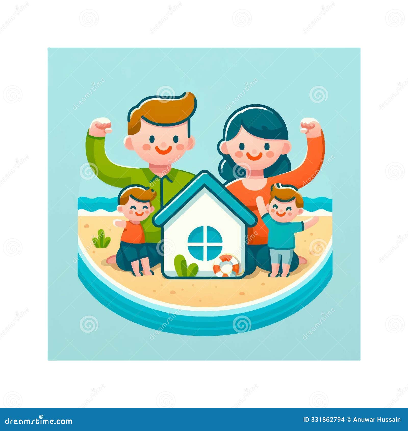 Happy Family Sign on the Beach Silhouette Stock Vector - Illustration ...
