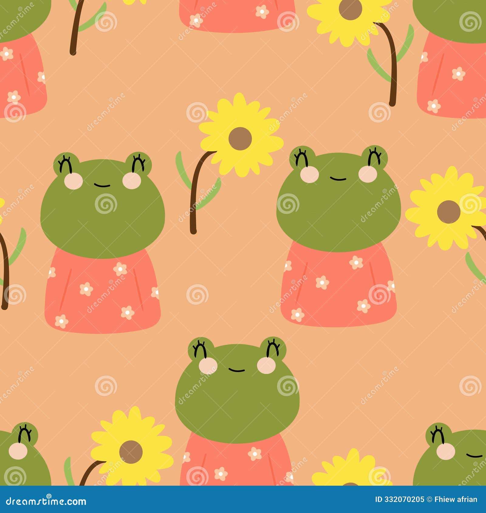 Seamless Pattern with Cute Cartoon Frogs, for Fabric Prints, Textiles ...