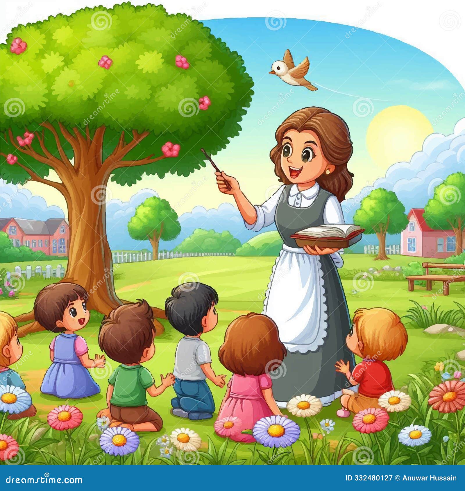 Teacher teaching children stock vector. Illustration of basic - 332480127