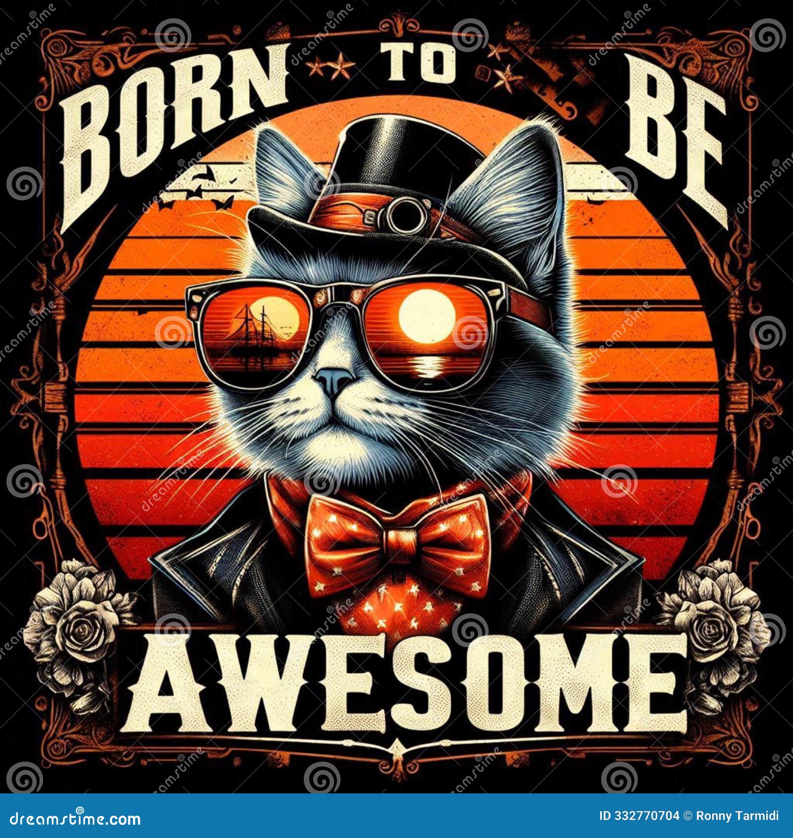 The Cat Character T-shirt Design Looks Cool Wearing a Jacket and Hat ...