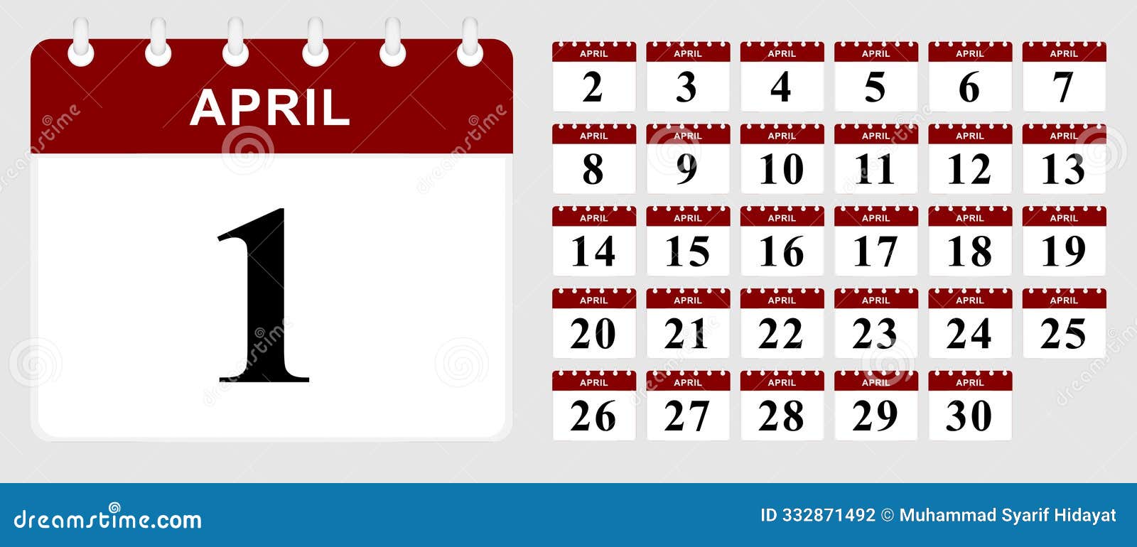 Days calendar of April stock vector. Illustration of multimedia - 332871492