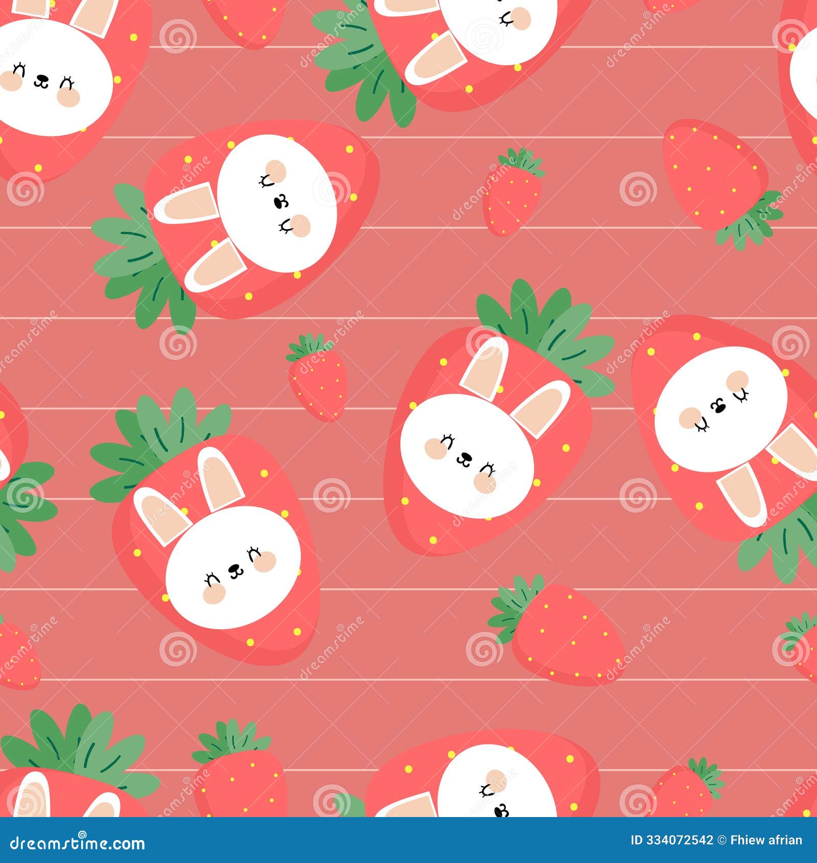 Seamless Pattern with Cute Cartoon Rabbits and Strawberries Stock ...