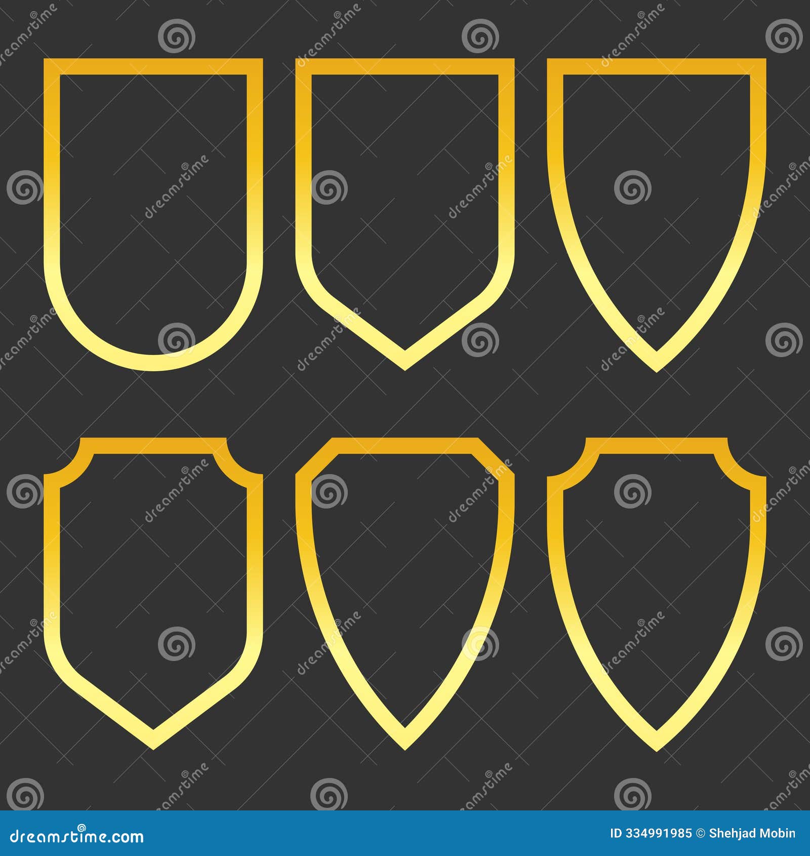 Vector Set of Golden Shield Frames Stock Illustration - Illustration of ...