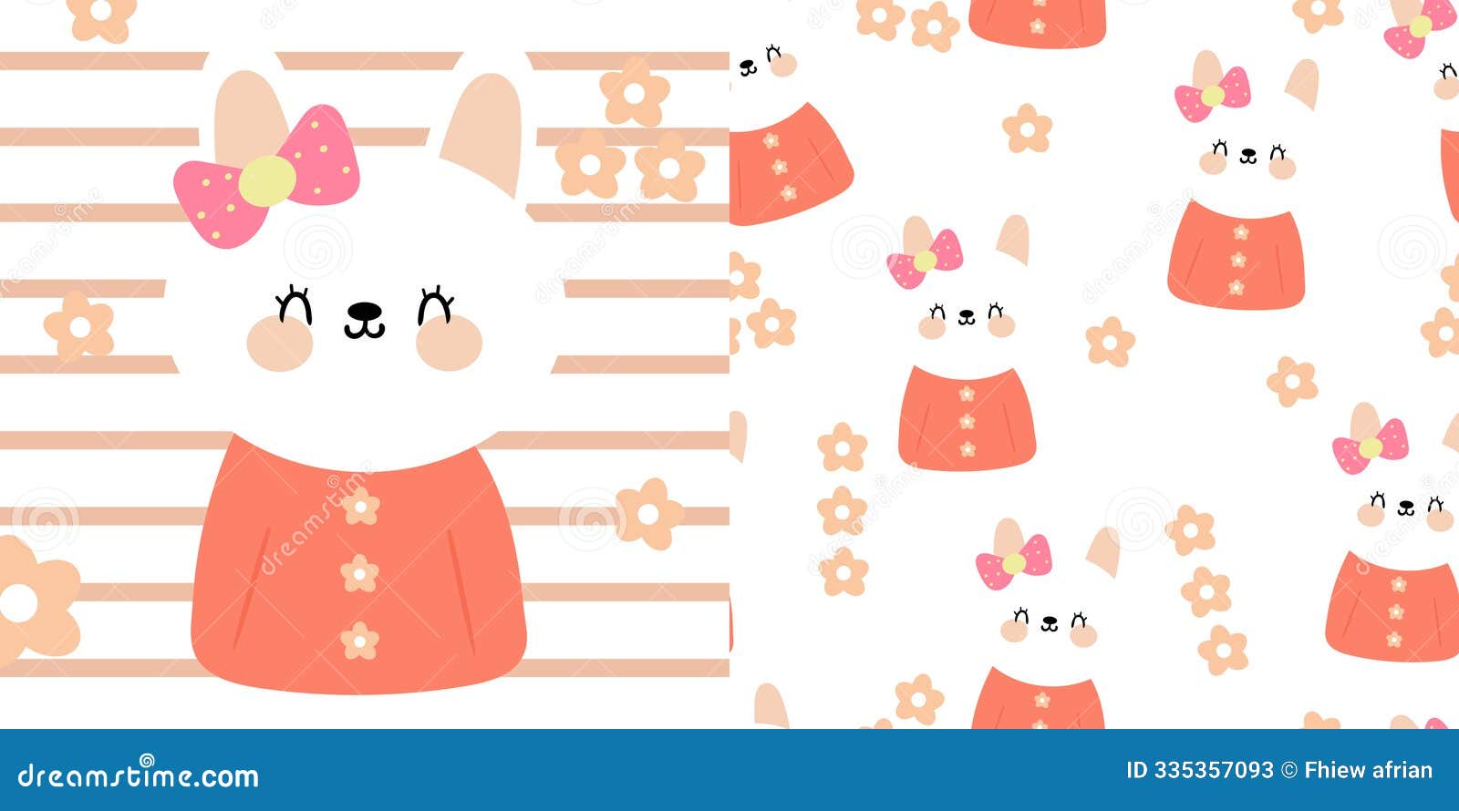 Card and Pattern of White Rabbit Wearing Ribbon Stock Illustration ...