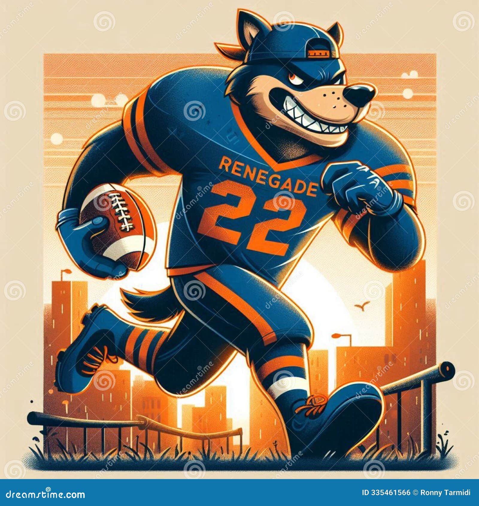 Wolf Character T-shirt Design Wearing a Uniform and Holding a Rugby ...