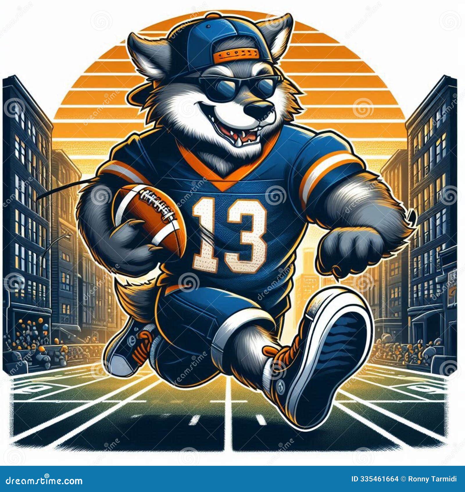 Wolves Wearing Jersey Number 13 Running with a Rugby Ball. Stock ...