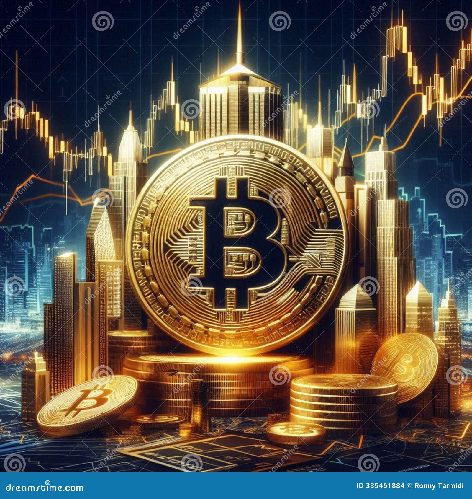 Bitcoin Money Design with a Rising Graphic Background Stock ...