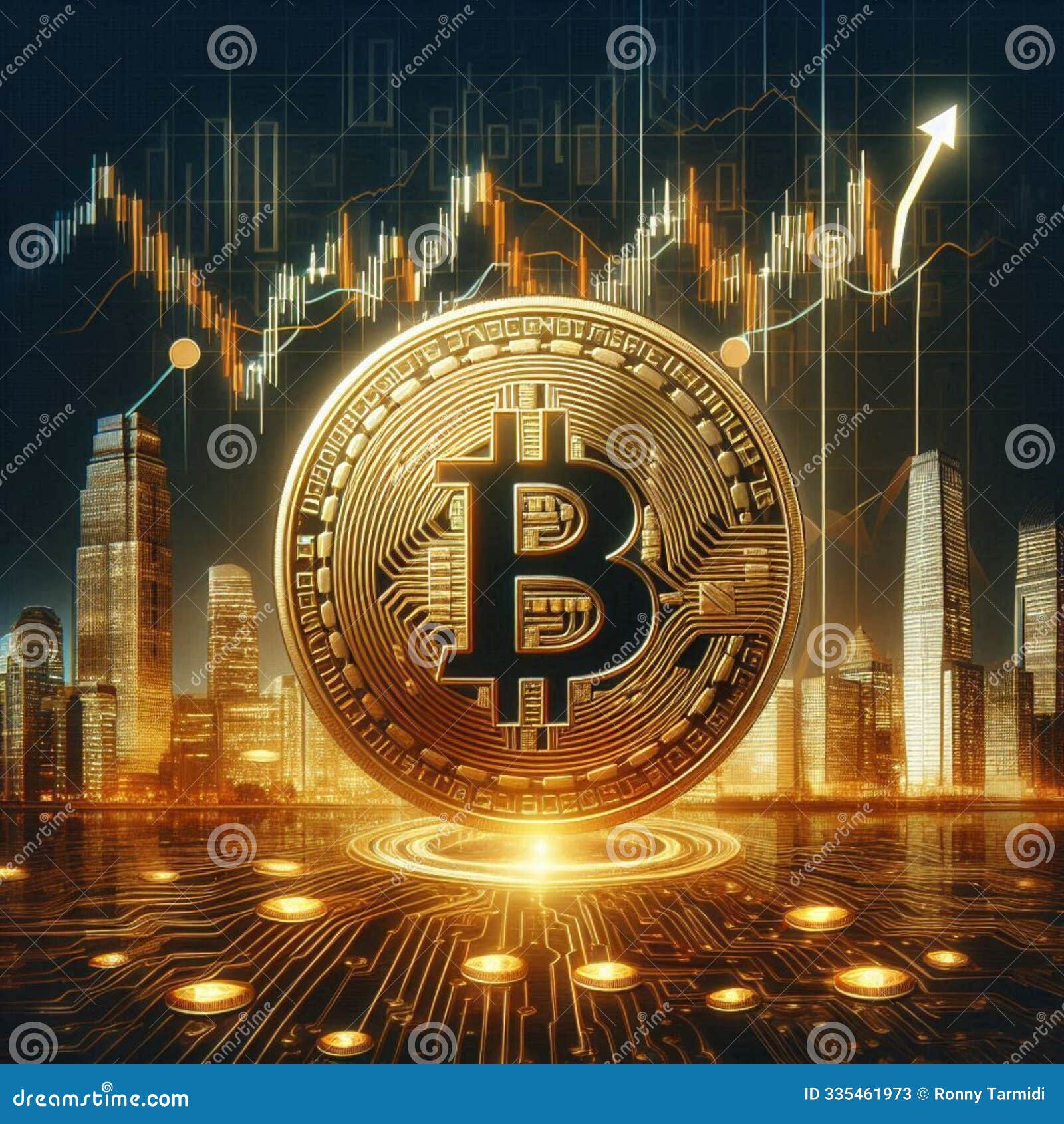 Bitcoin Money Design with a Rising Graphic Background Stock ...
