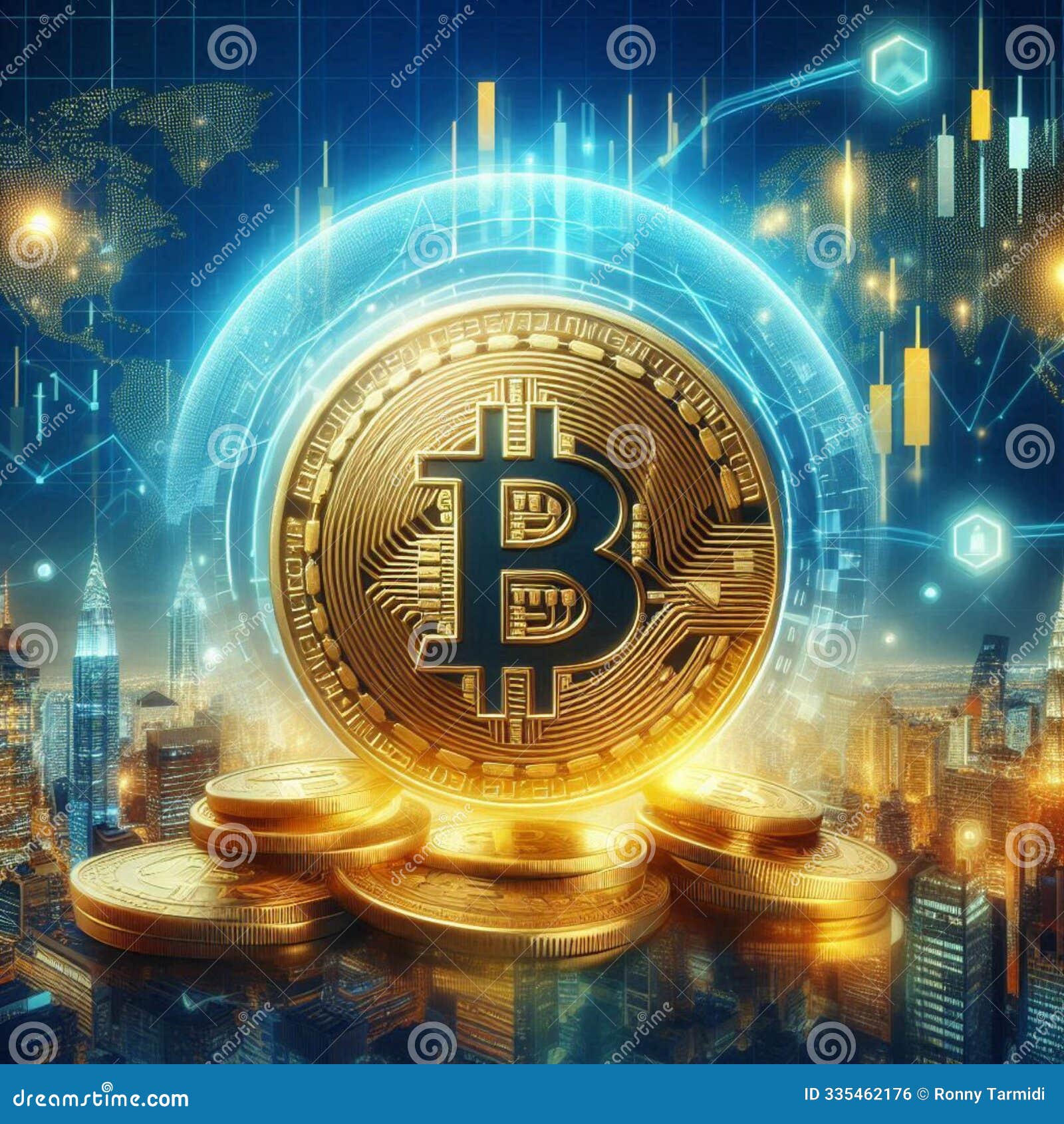 Bitcoin Money Design with Digital Background Stock Illustration ...
