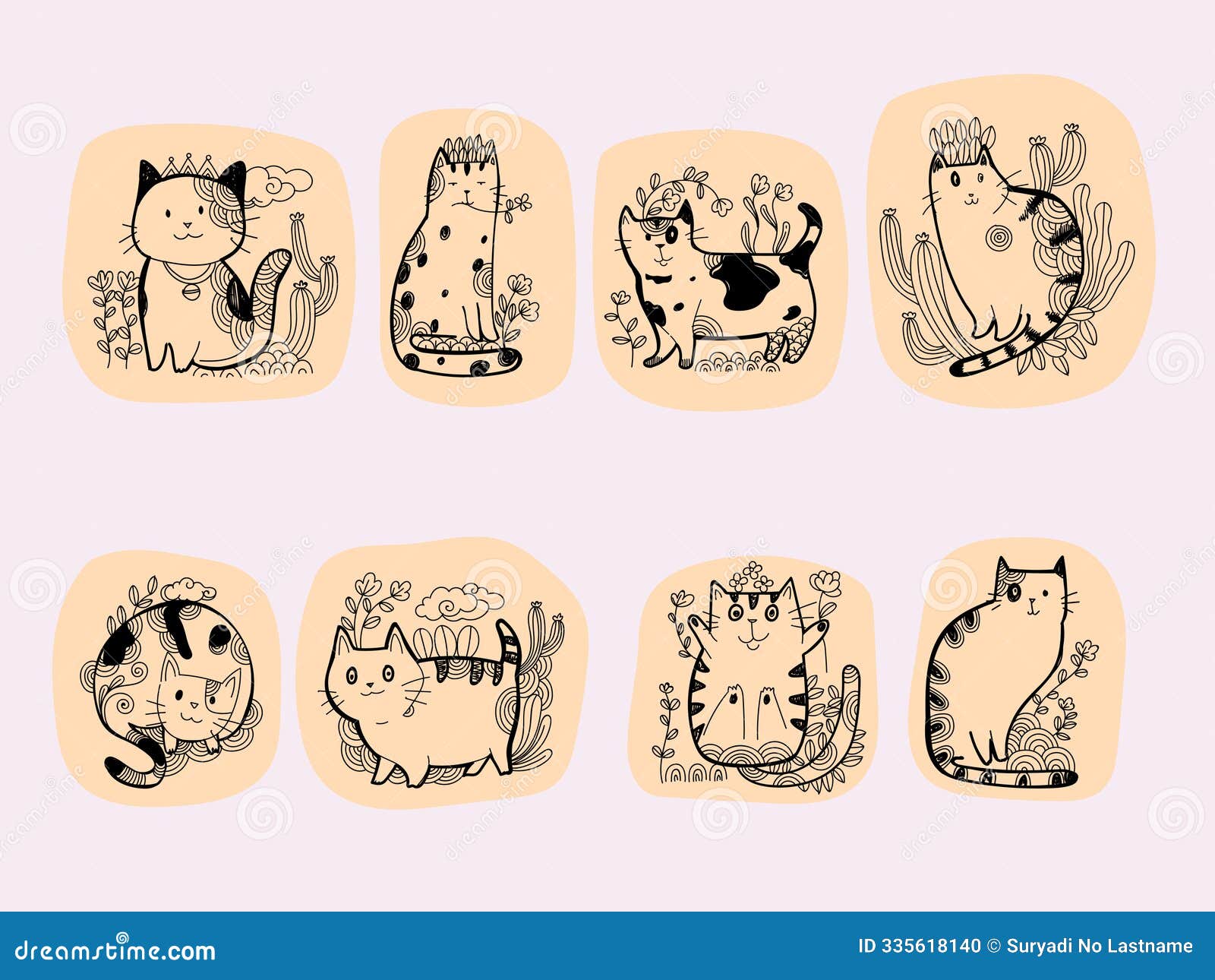 Set of Cats Character Vintage Element Illustration. Stock Vector ...