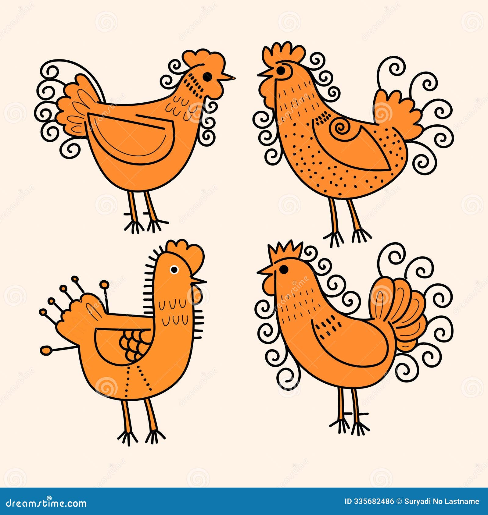 Set of Chicken Vintage Hand Drawn Vector Element Stock Illustration ...