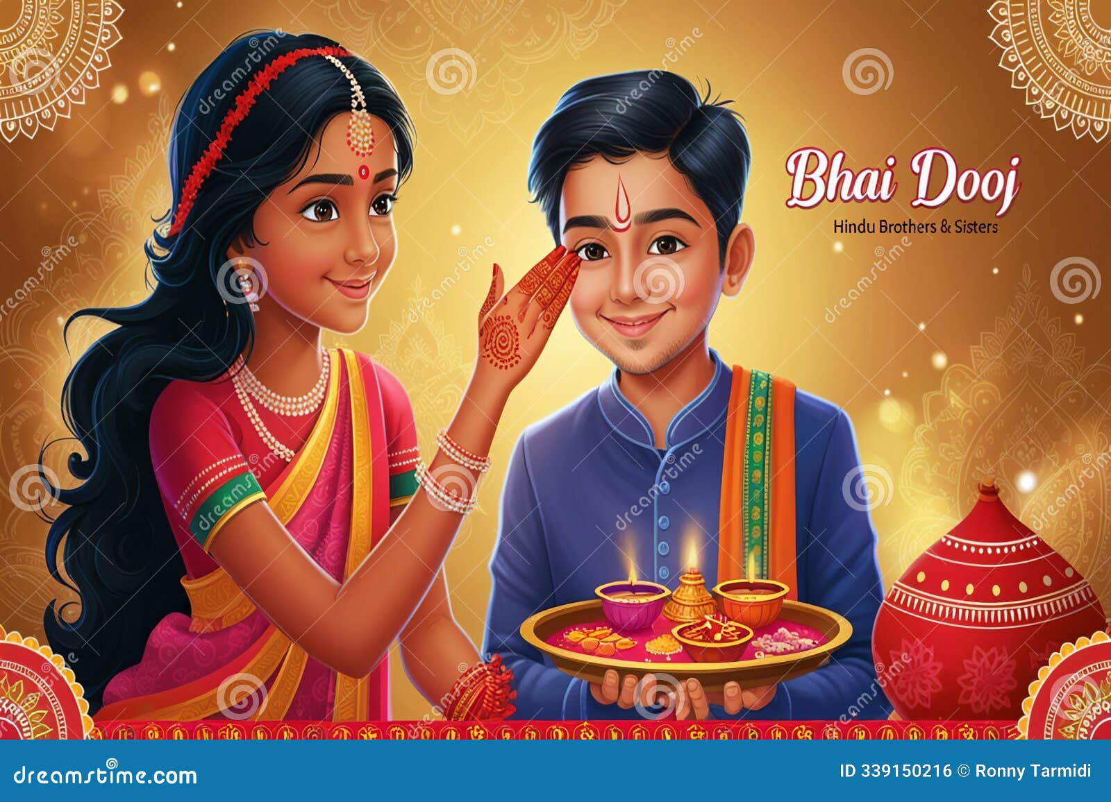 Bhai Dooj Hindi Brothers and Sisters Day Celebration Poster Stock ...