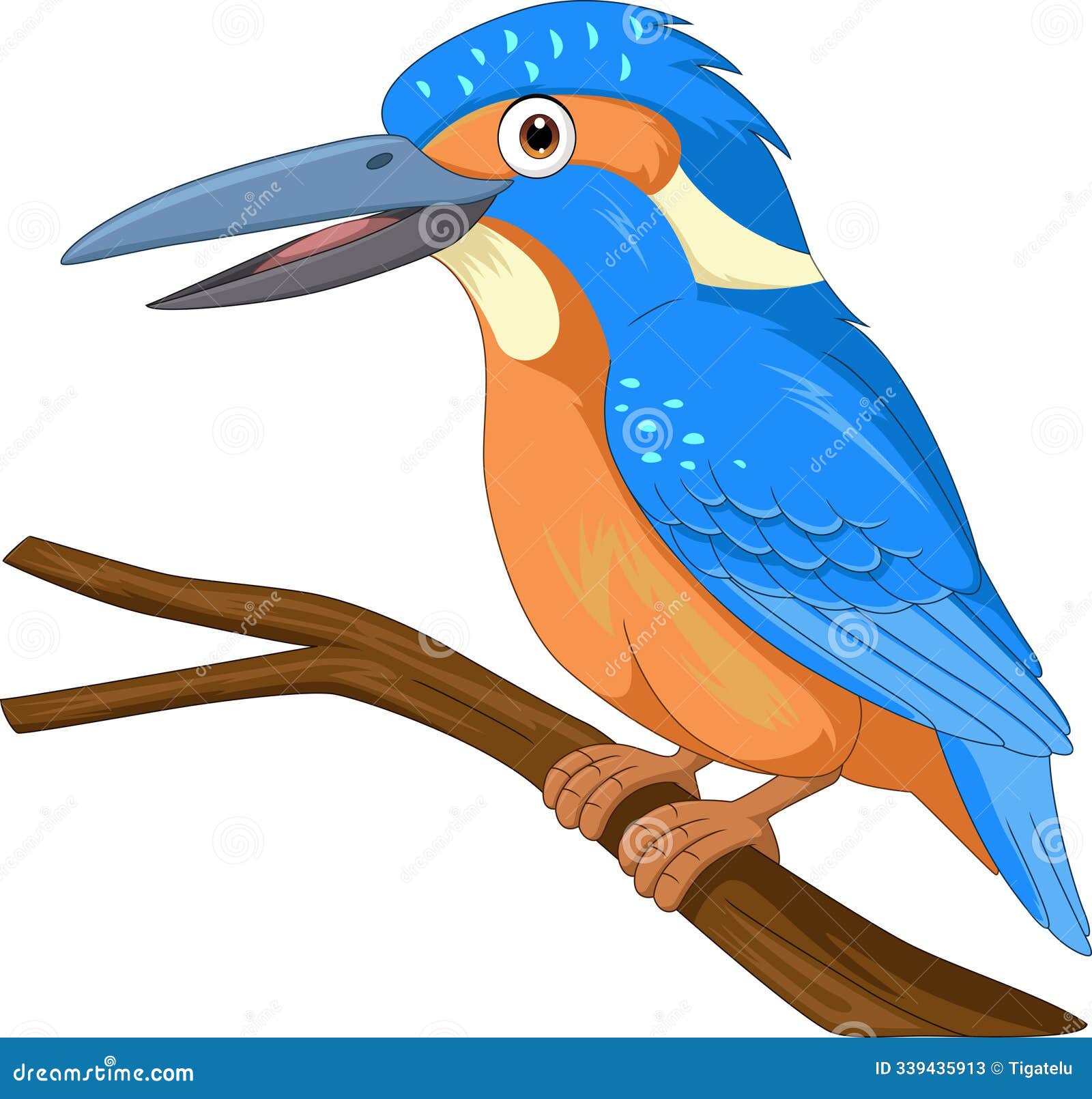 Illustration of Cartoon a Kingfisher Bird on a Tree Branch Stock ...