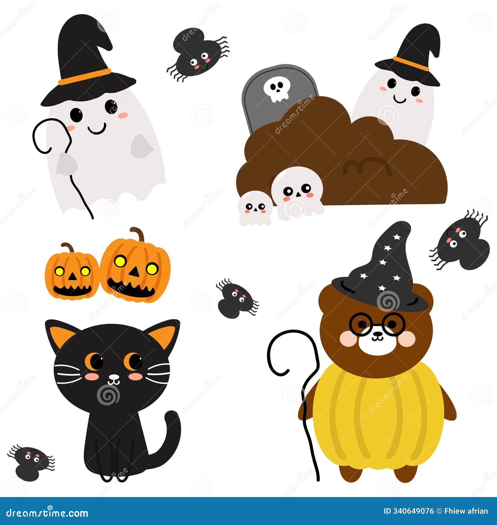 Hand Drawing Cartoon Halloween Sticker Set. Cute Sticker for Halloween ...