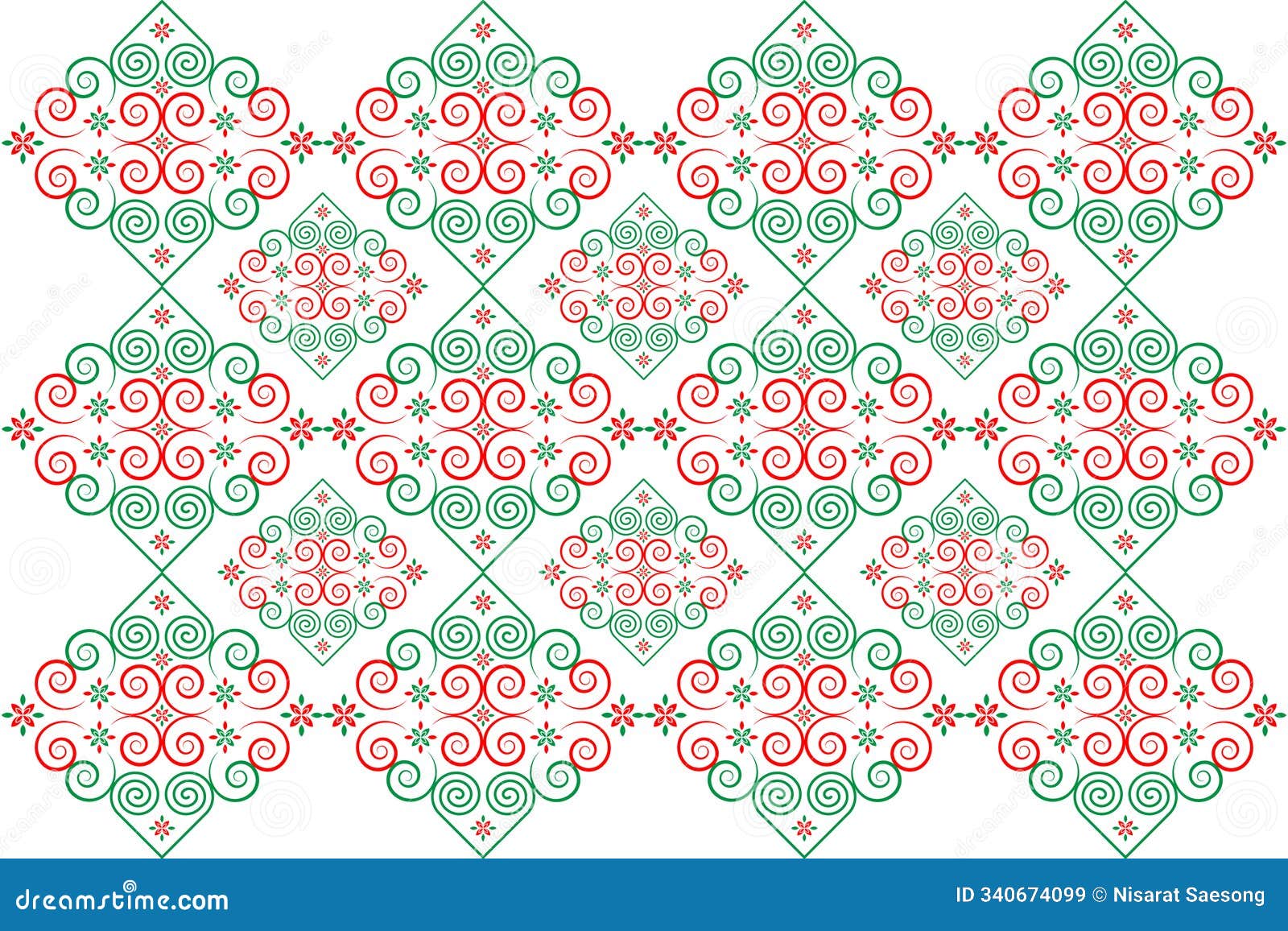 Hmong Ethnic Pattern. Seamless Geometric Vector Pattern with Green and ...