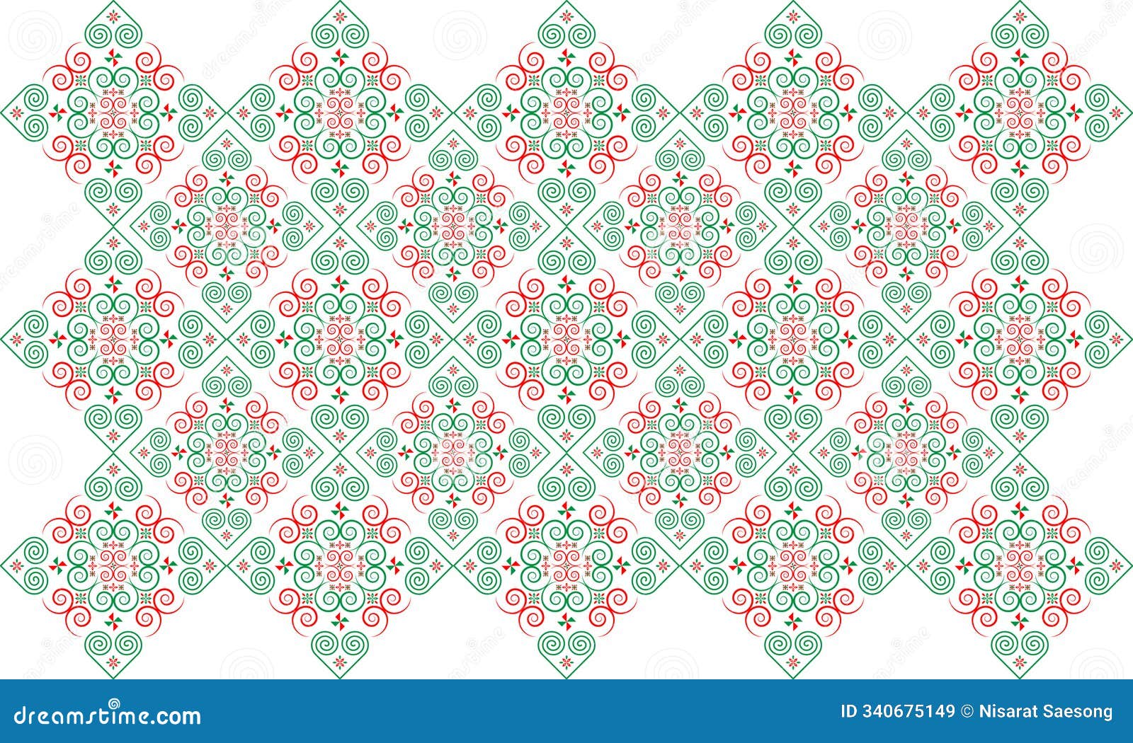 Hmong Ethnic Pattern. Seamless Geometric Vector Pattern with Green and ...