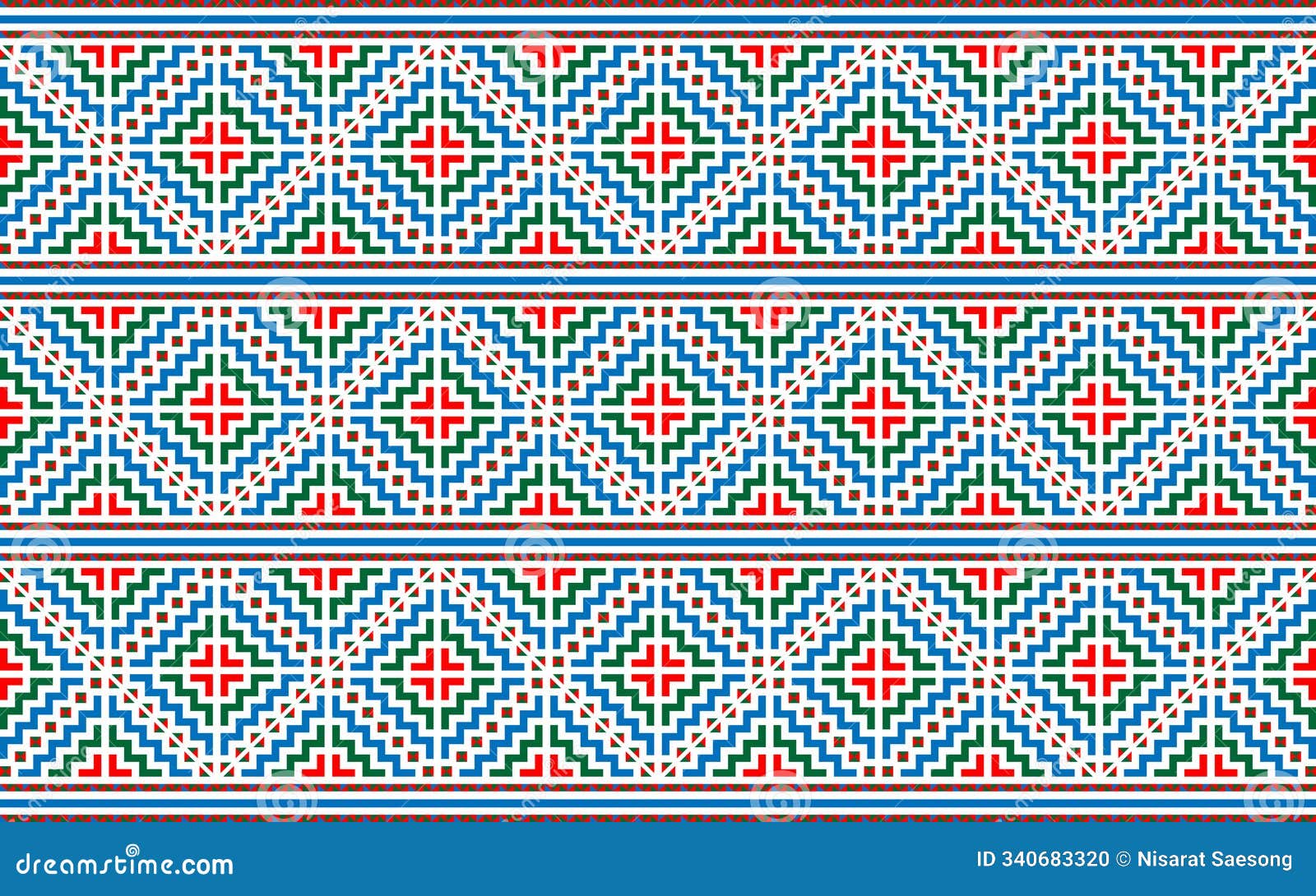 Hmong Ethnic Patterns Designed in Green, Blue, and Red Tones that are ...