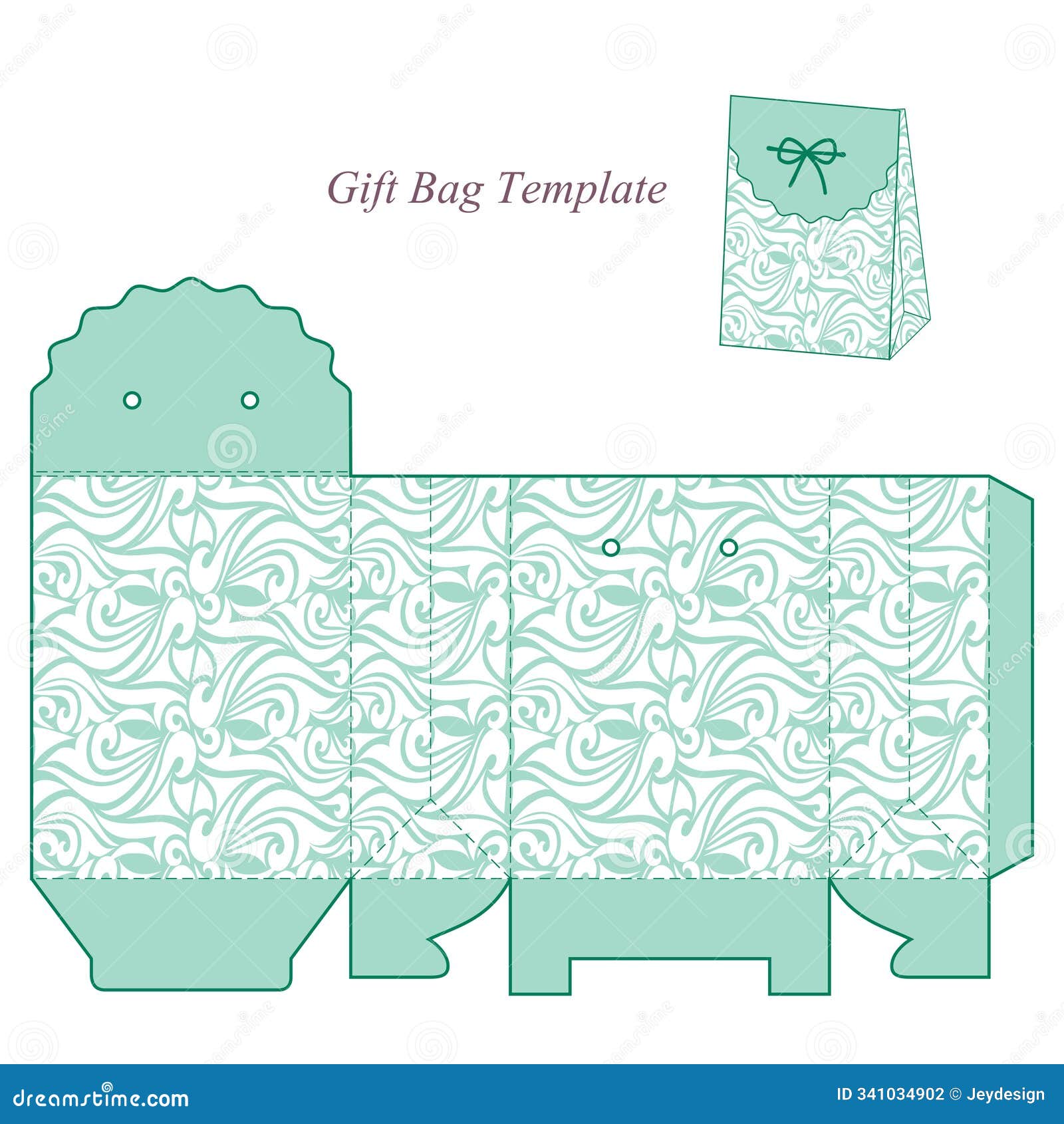 Gift Box Template with Lid, Mint Green with White Pattern Stock ...