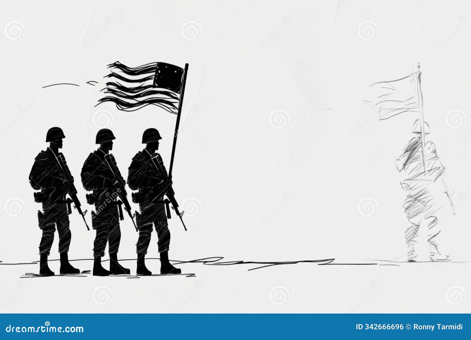 Silhouette Portrait of American Soldier with Image of Missing Friend ...