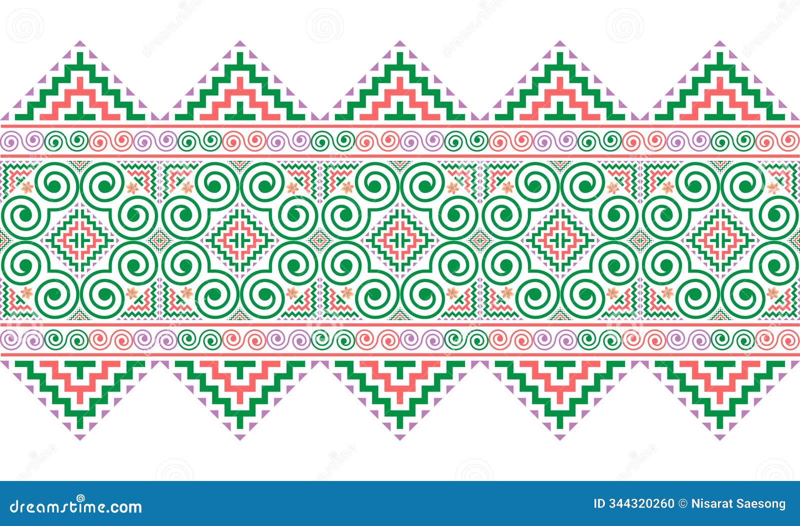 Green-red Hmong Ethnic Pattern Imitating Hmong Embroidery, Which is a ...