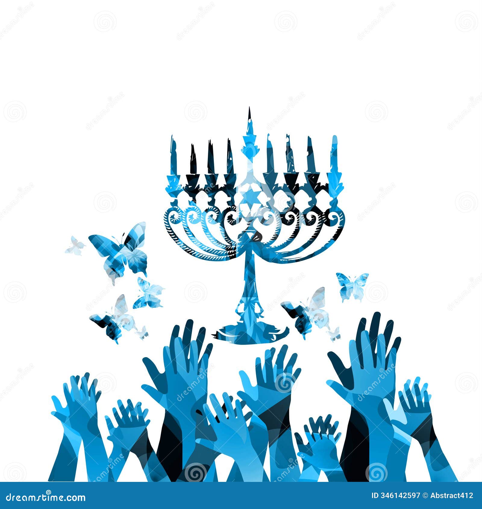Blue Hanukkah Menorah with Candles Stock Illustration - Illustration of ...