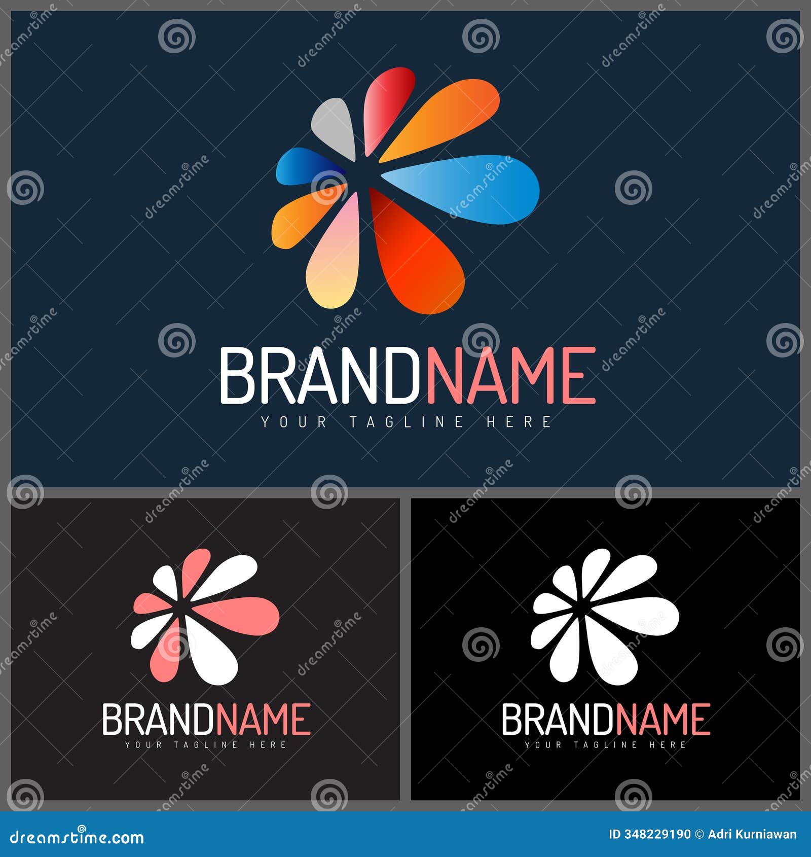 Eight Petal Flowers Colourful Logo Set Design Template Stock Vector ...