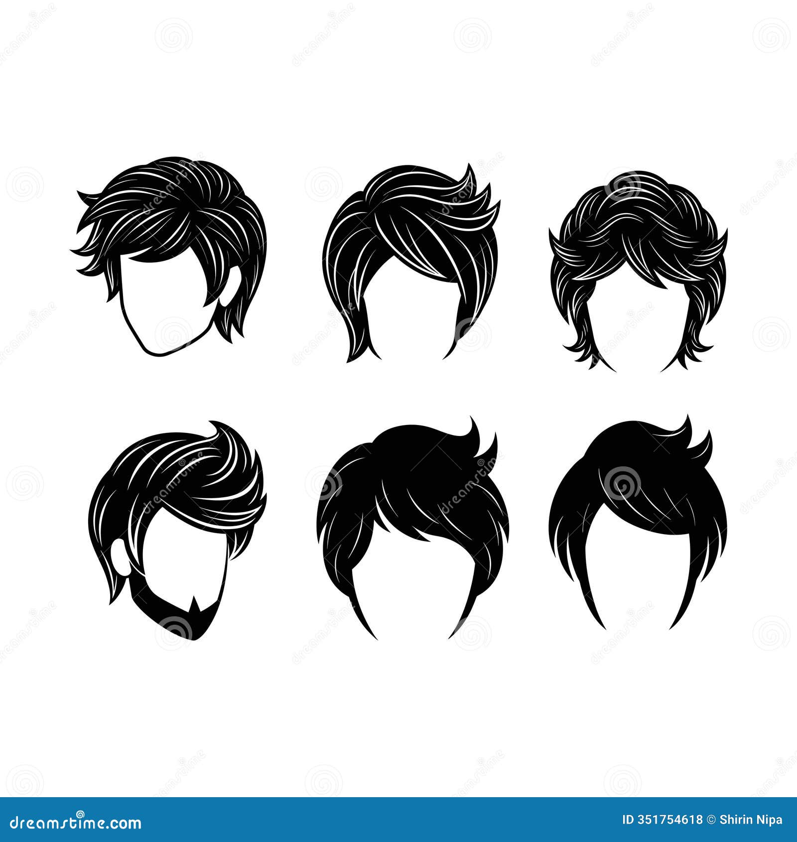 Men Wigs Hairstyle Back Icons Silhouette Set Stock Illustration ...